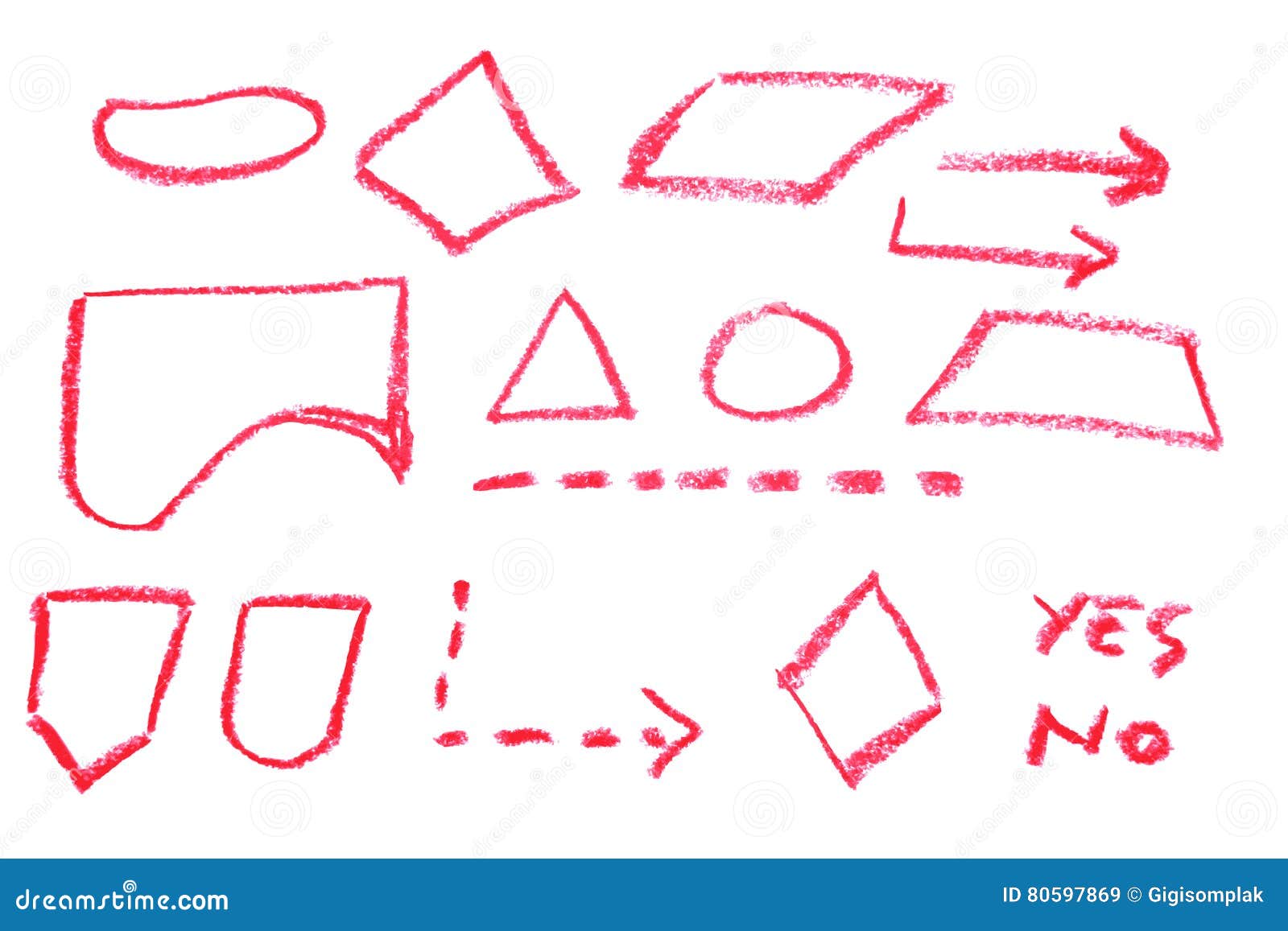 Hand Draw Sketch, Flow Chart Symbol - Red Crayon Stock Vector ...