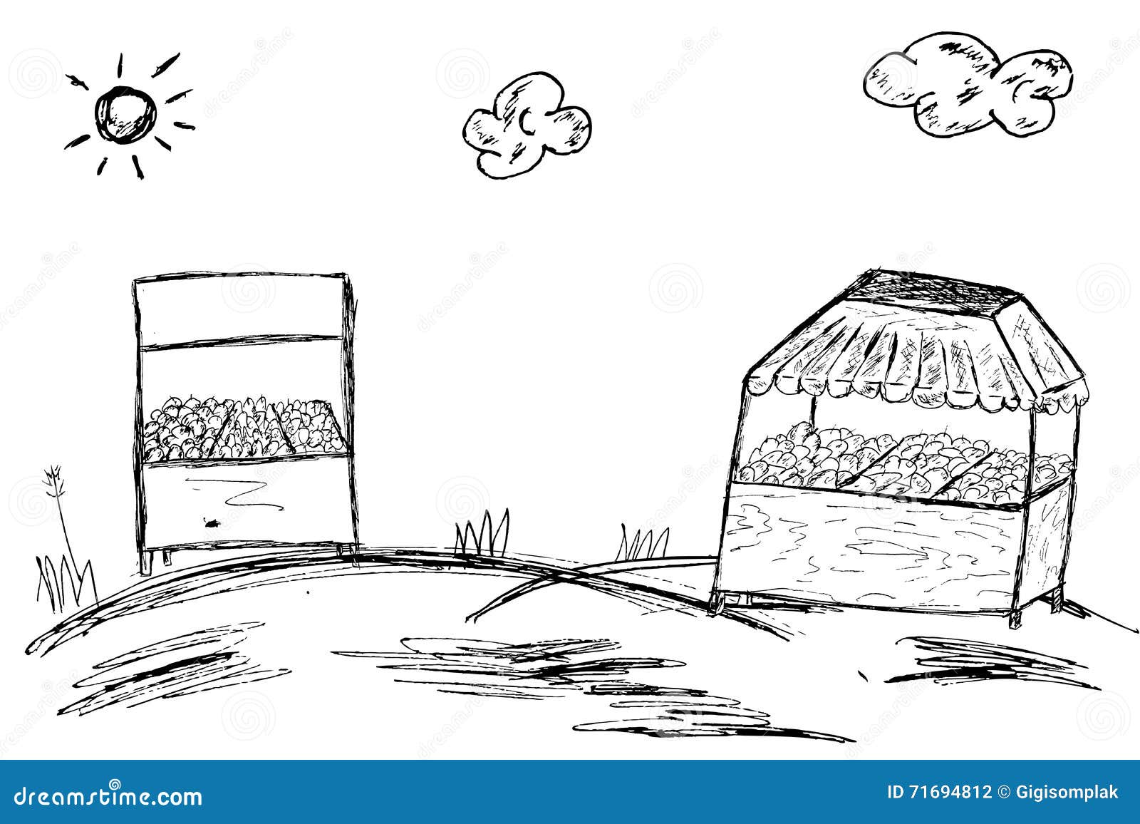 Hand Draw Sketch of Fruit Store Stock Vector - Illustration of drawn ...