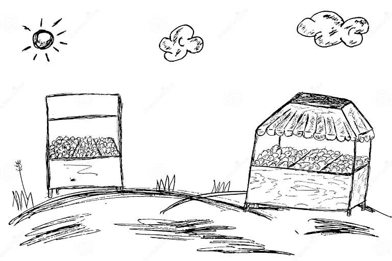 Hand Draw Sketch of Fruit Store Stock Vector - Illustration of drawn ...