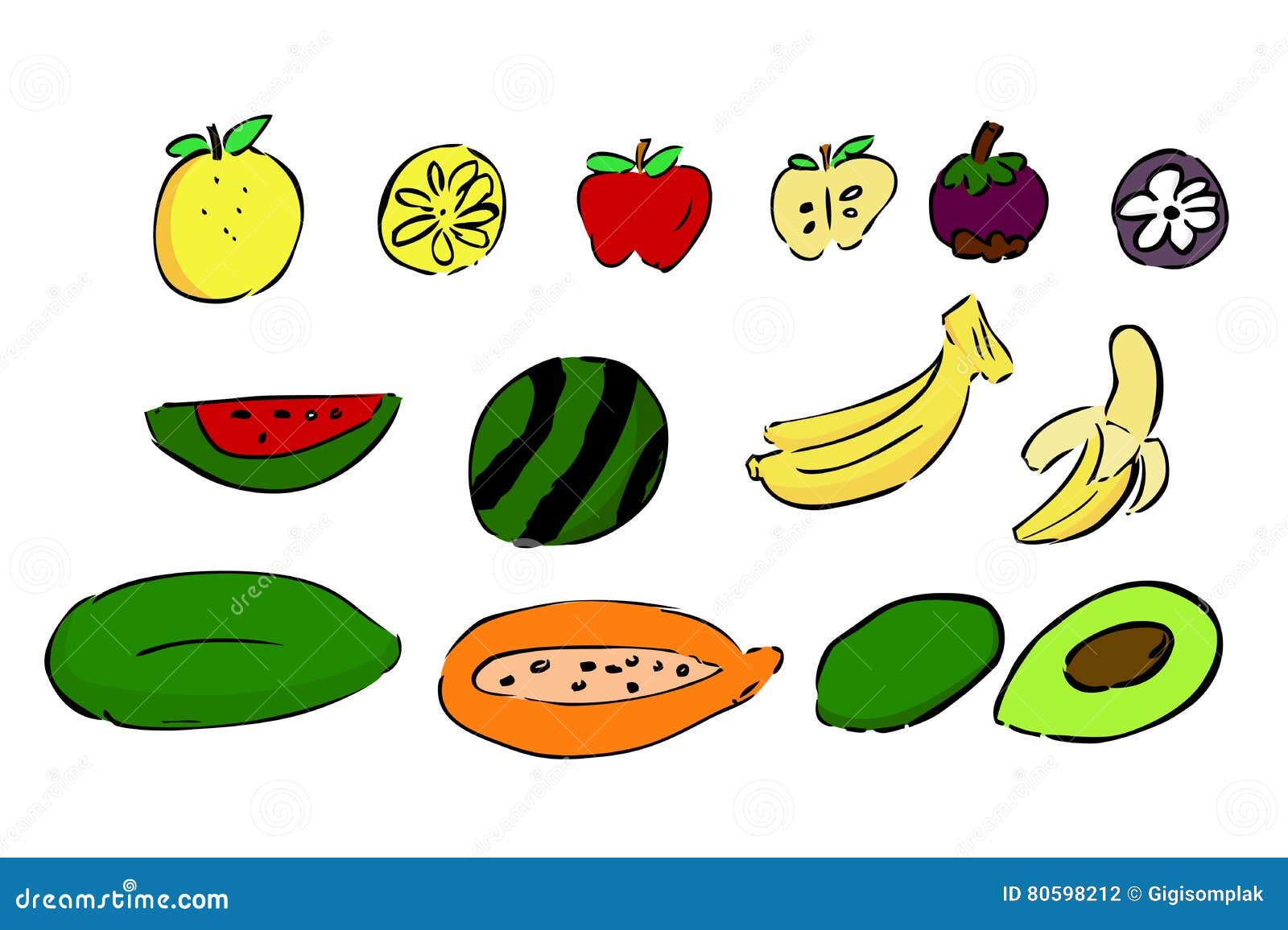 Hand draw sketch of fruits stock vector. Illustration of outline - 80598212