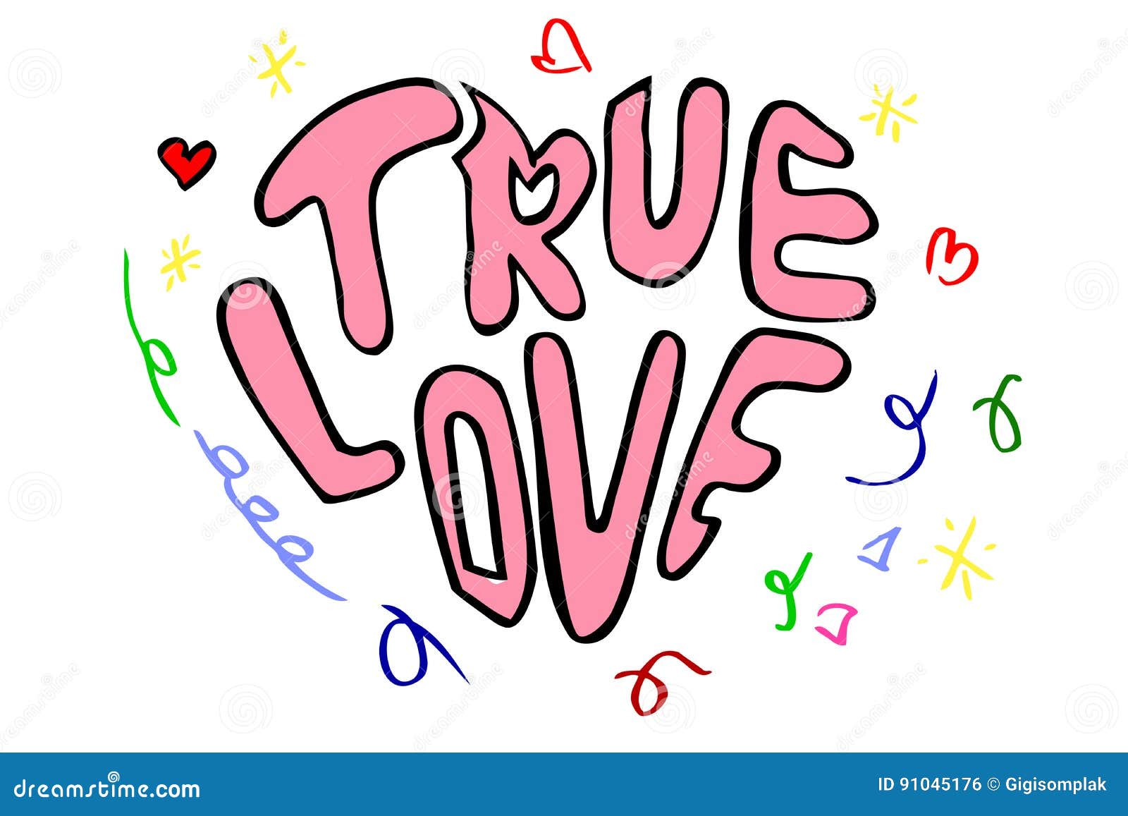 Hand Draw Sketch, Lettering, True Love Stock Vector - Illustration of ...