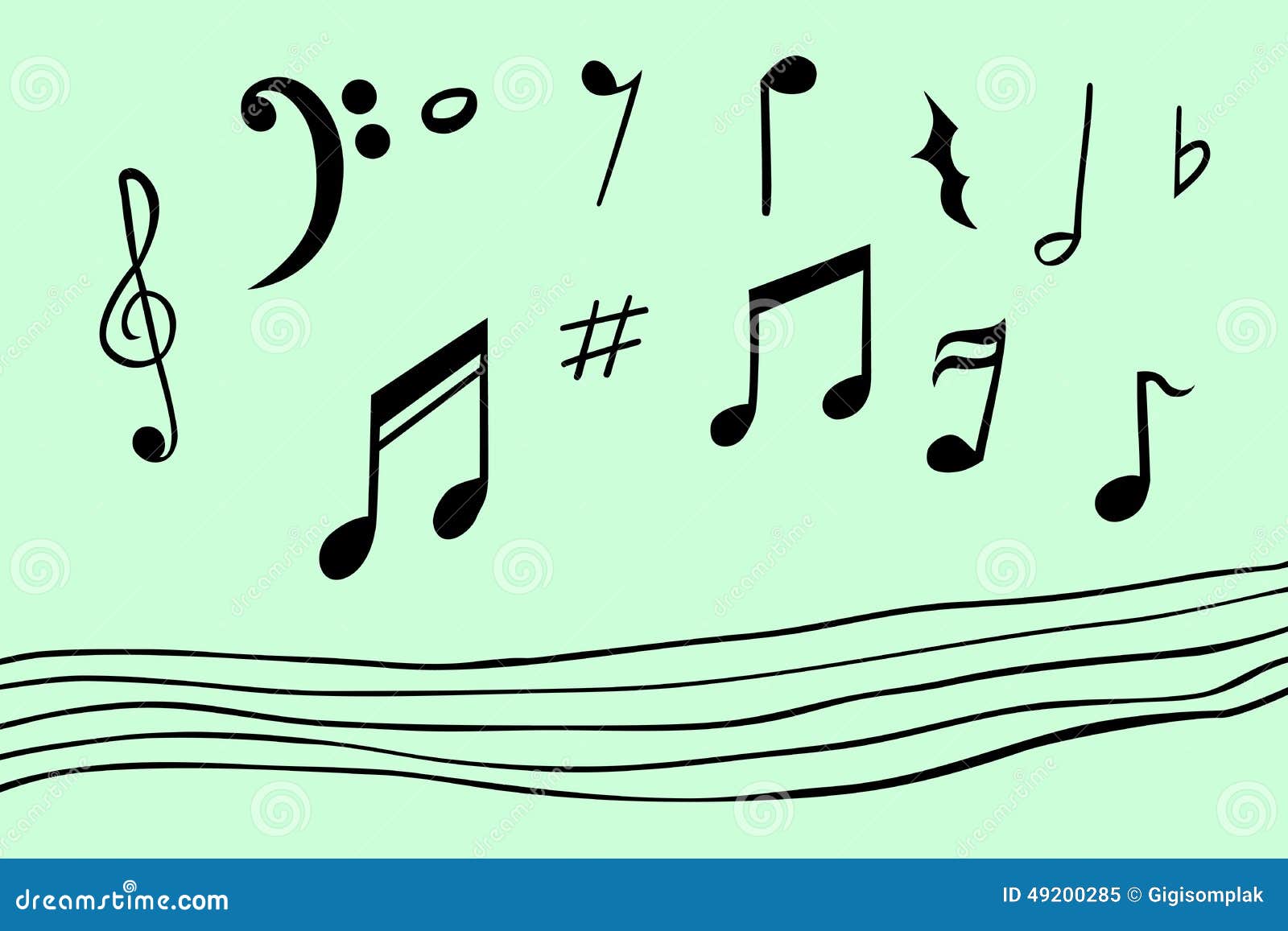 Hand Draw Sketch of Musical Note, with Seamless Line Stock Vector ...