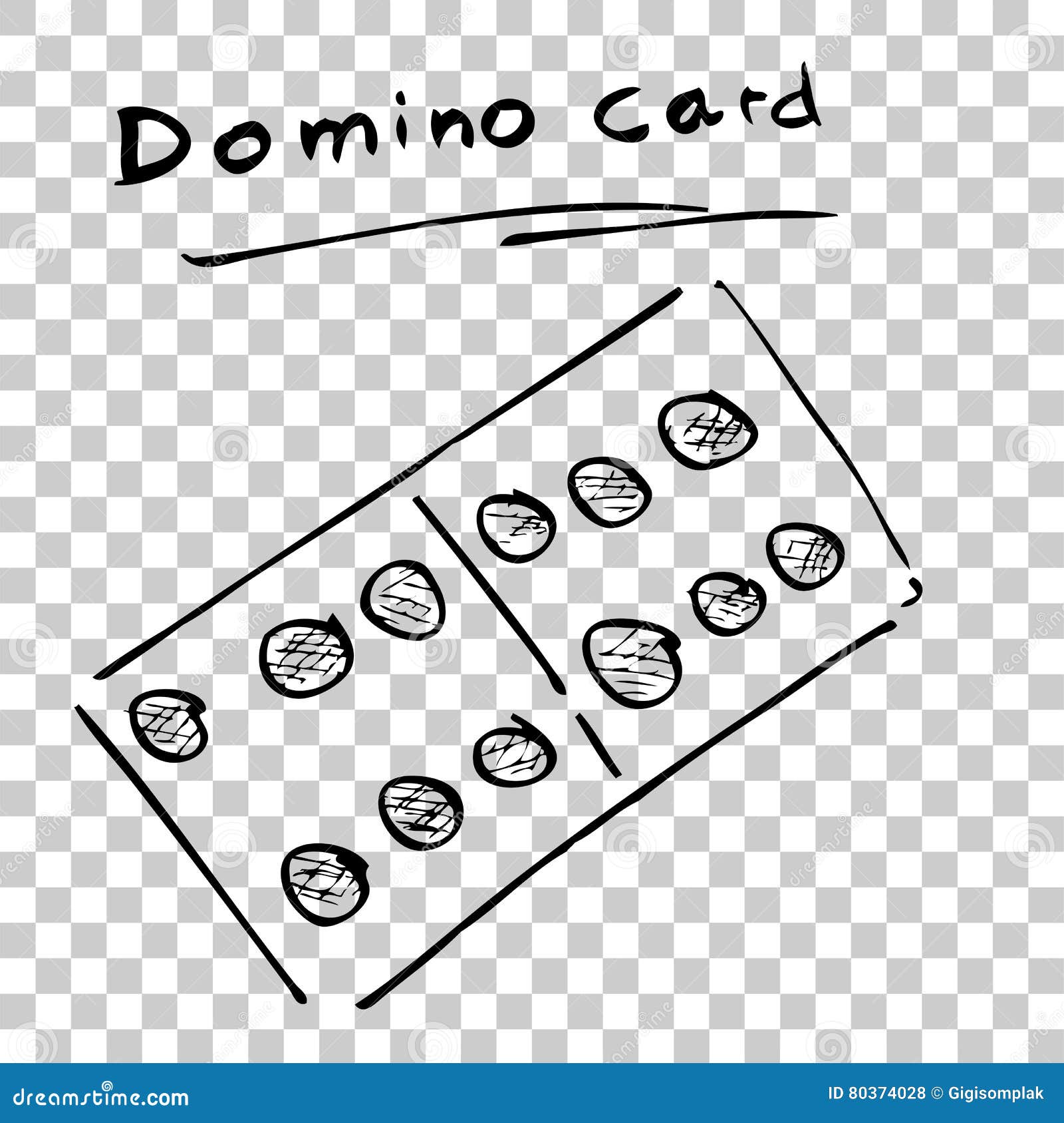Hand Draw Sketch of One Domino Card at Transparent Effect Background ...