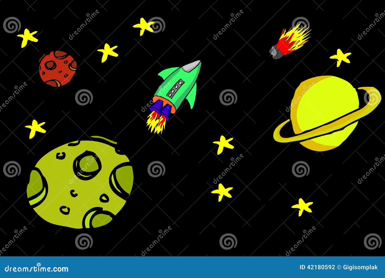 Hand Draw Sketch Outer Space and Rocket Stock Vector - Illustration of ...