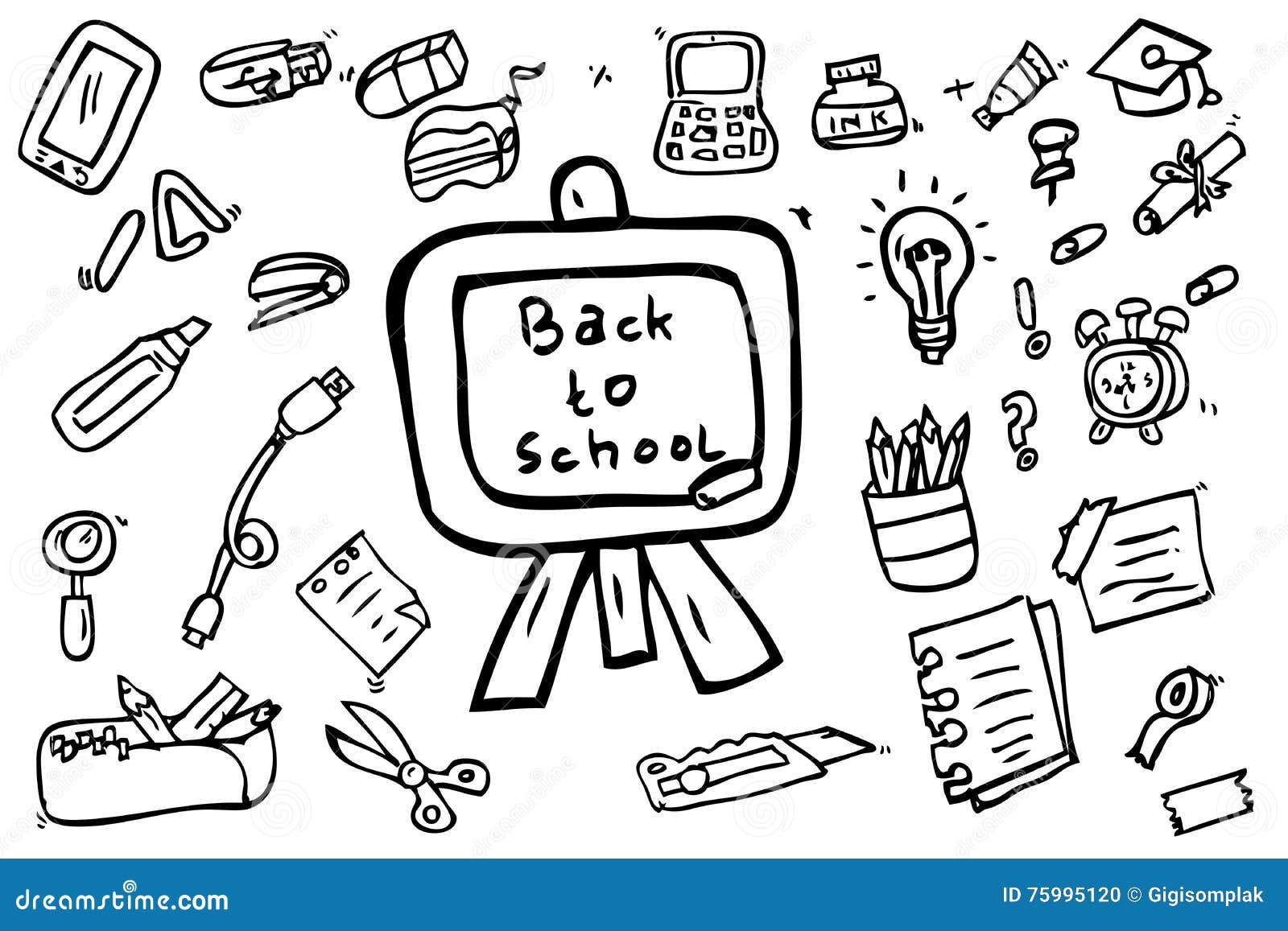 Hand Draw Sketch of School or Education Stuff Stock Vector ...