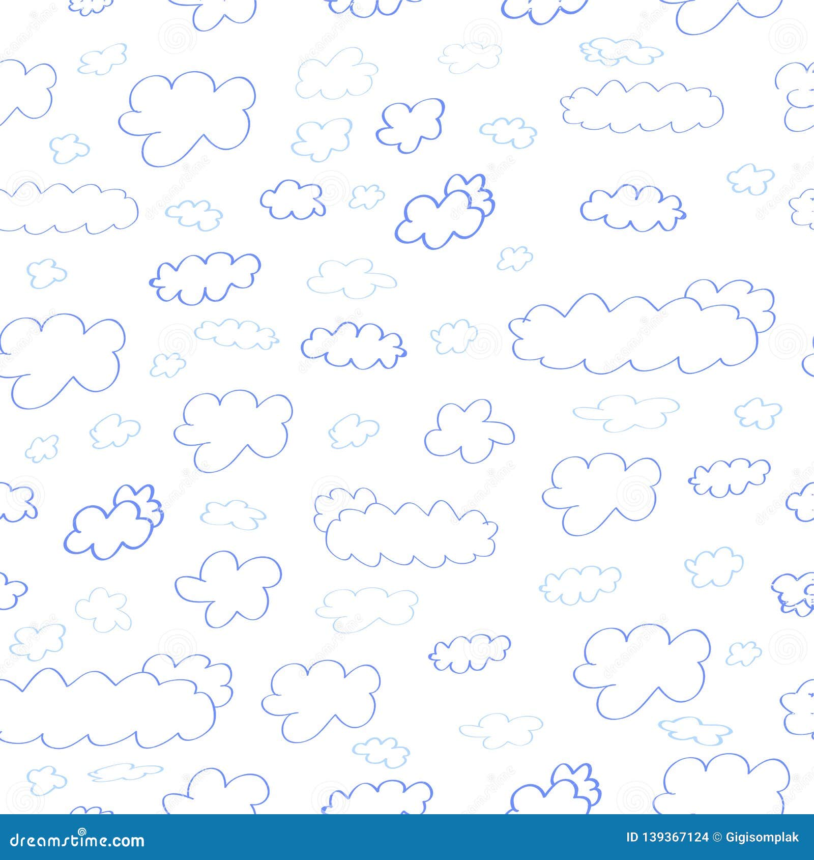 Hand Draw Sketch Seamless Pattern Blue Cloud Stock Vector ...