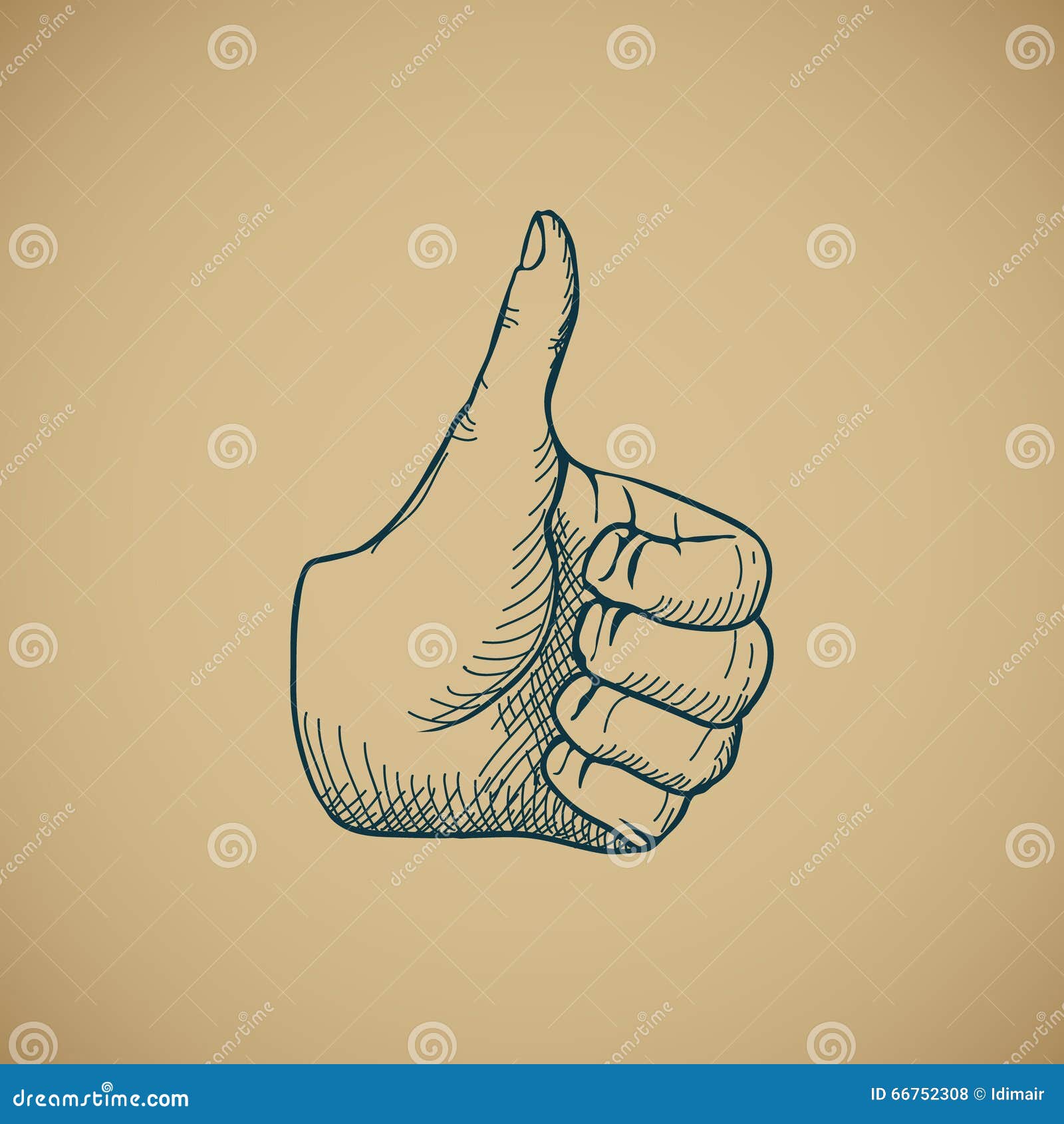 Hand Draw Sketch Vintage Thumbs Up Vector Stock Vector - Illustration ...
