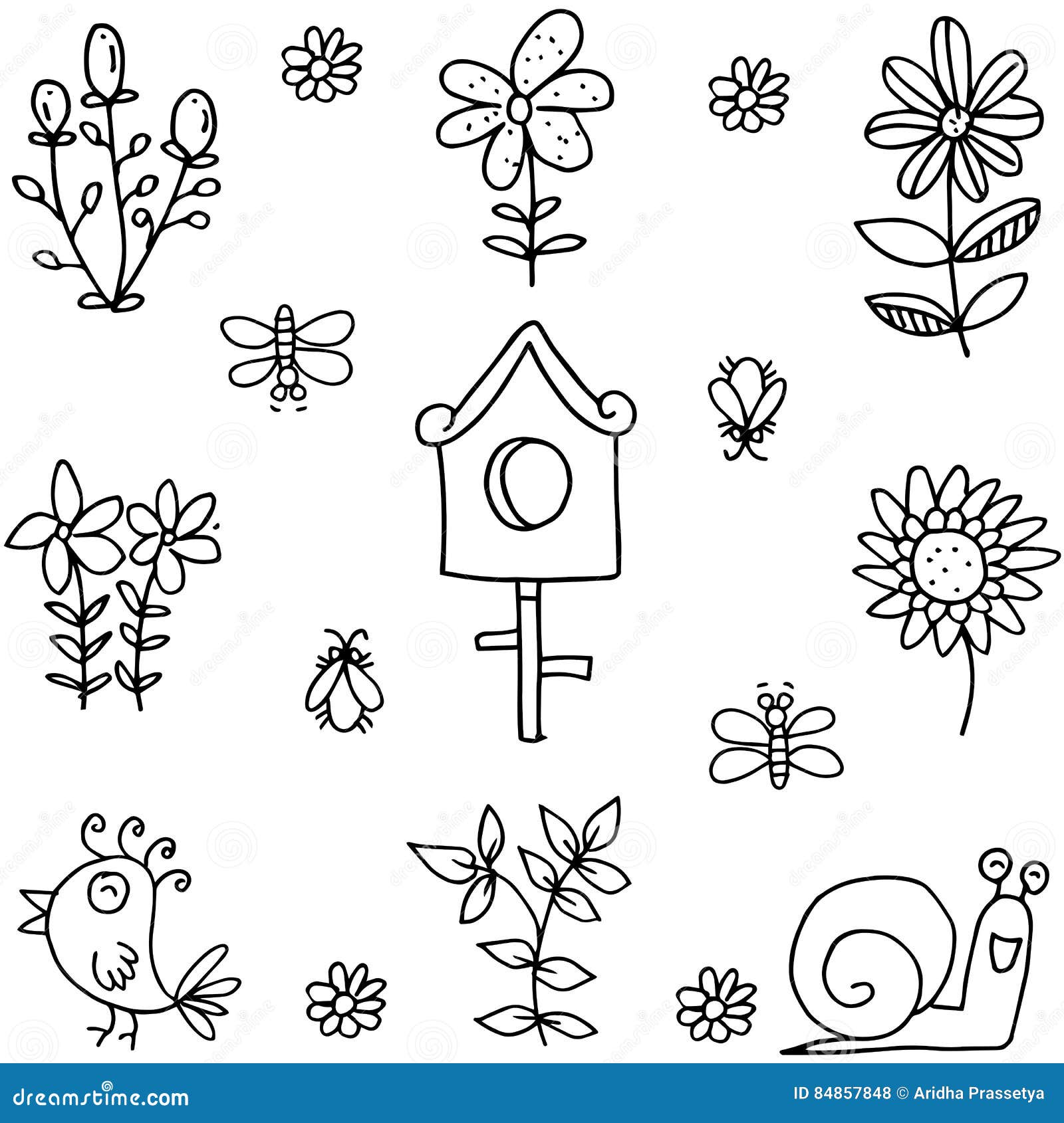 Hand Draw of Spring Doodles Stock Vector - Illustration of white ...