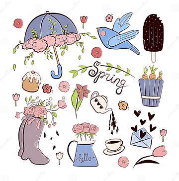 Hand Draw Spring Sketch Set. Black and White Version. Stock Vector ...