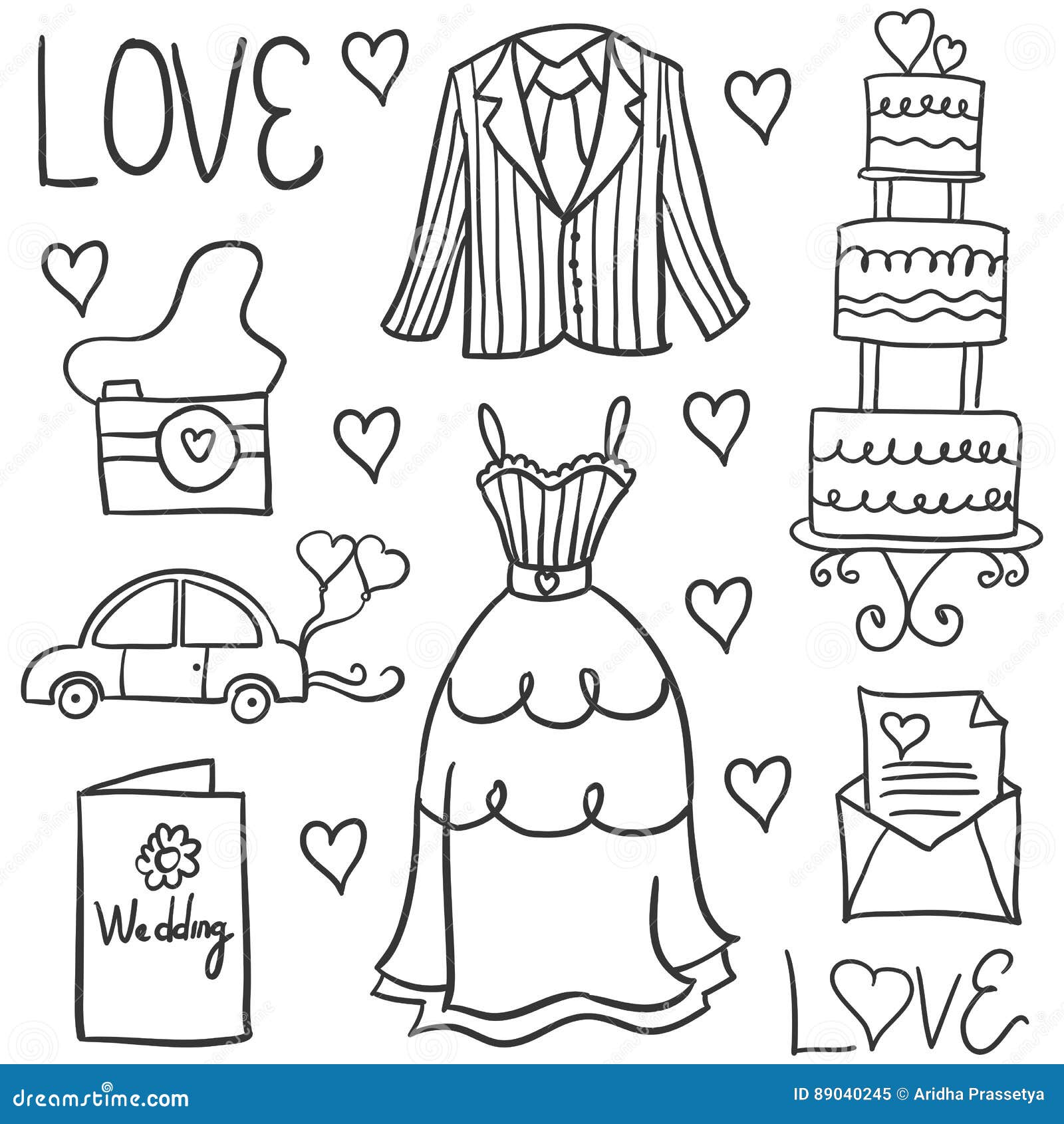 Hand Draw Style Wedding in Doodles Stock Vector - Illustration of ...