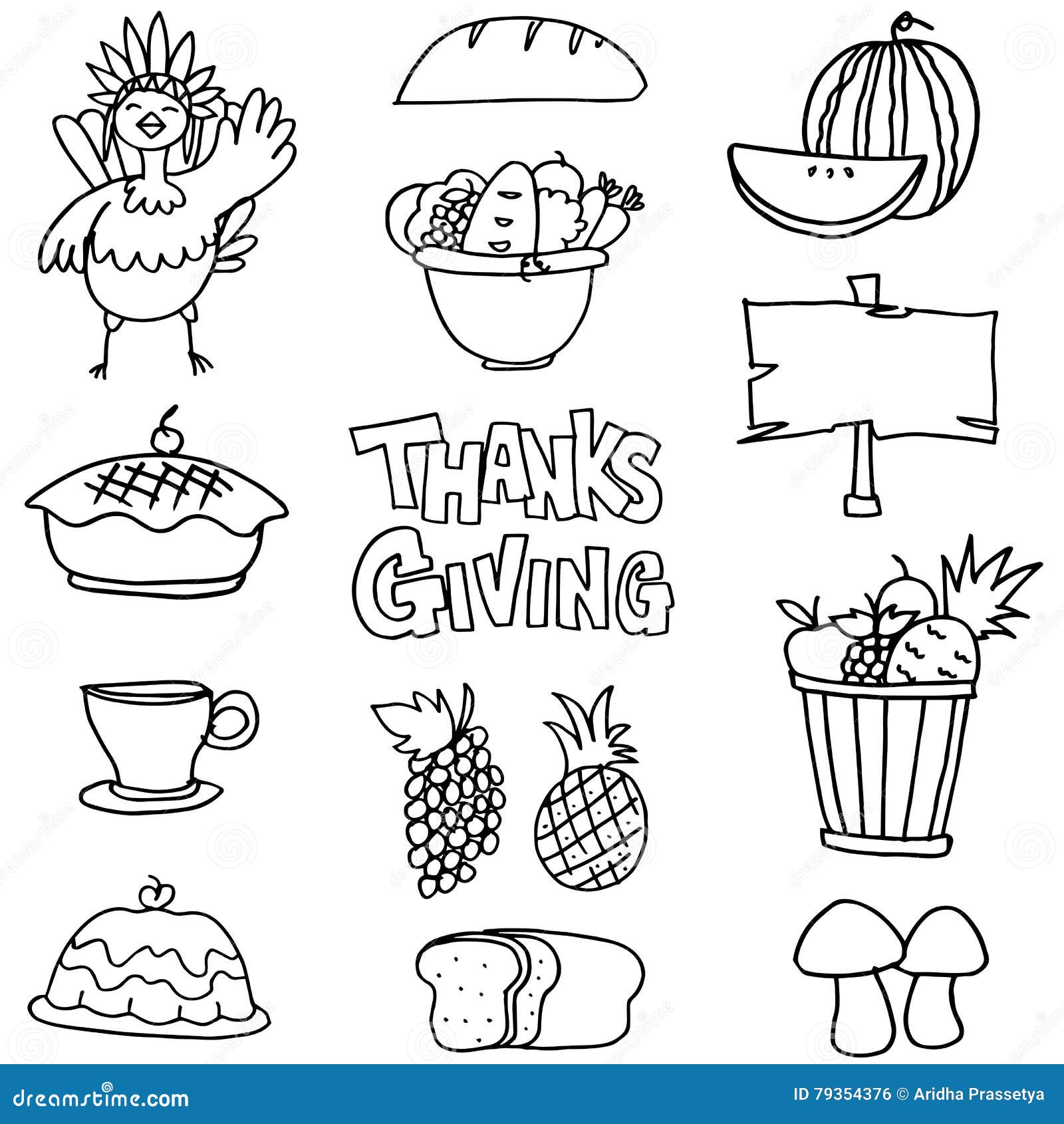 Hand Draw Thanksgiving Element on Doodles Stock Vector - Illustration ...