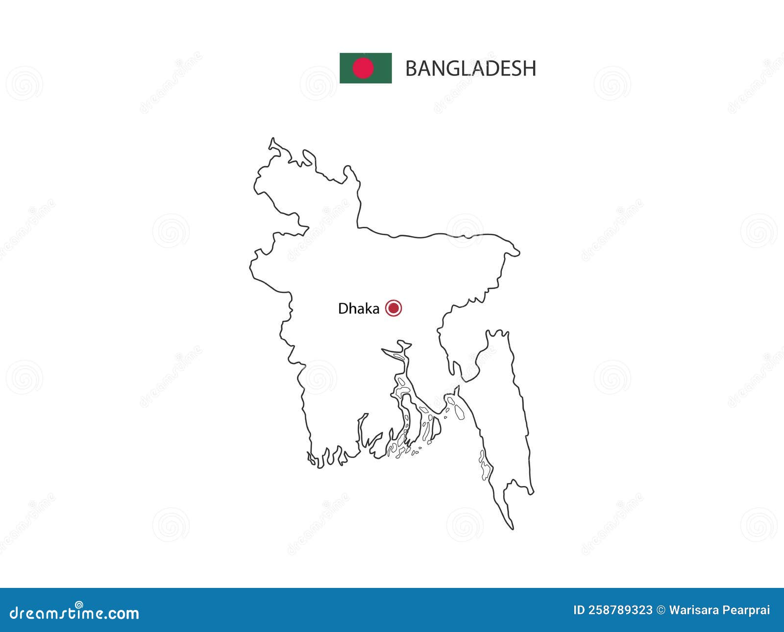 Hand Draw Thin Black Line Vector of Bangladesh Map with Capital City ... Hand Draw Thin Black Line Vector of Bangladesh Map with Capital City ...