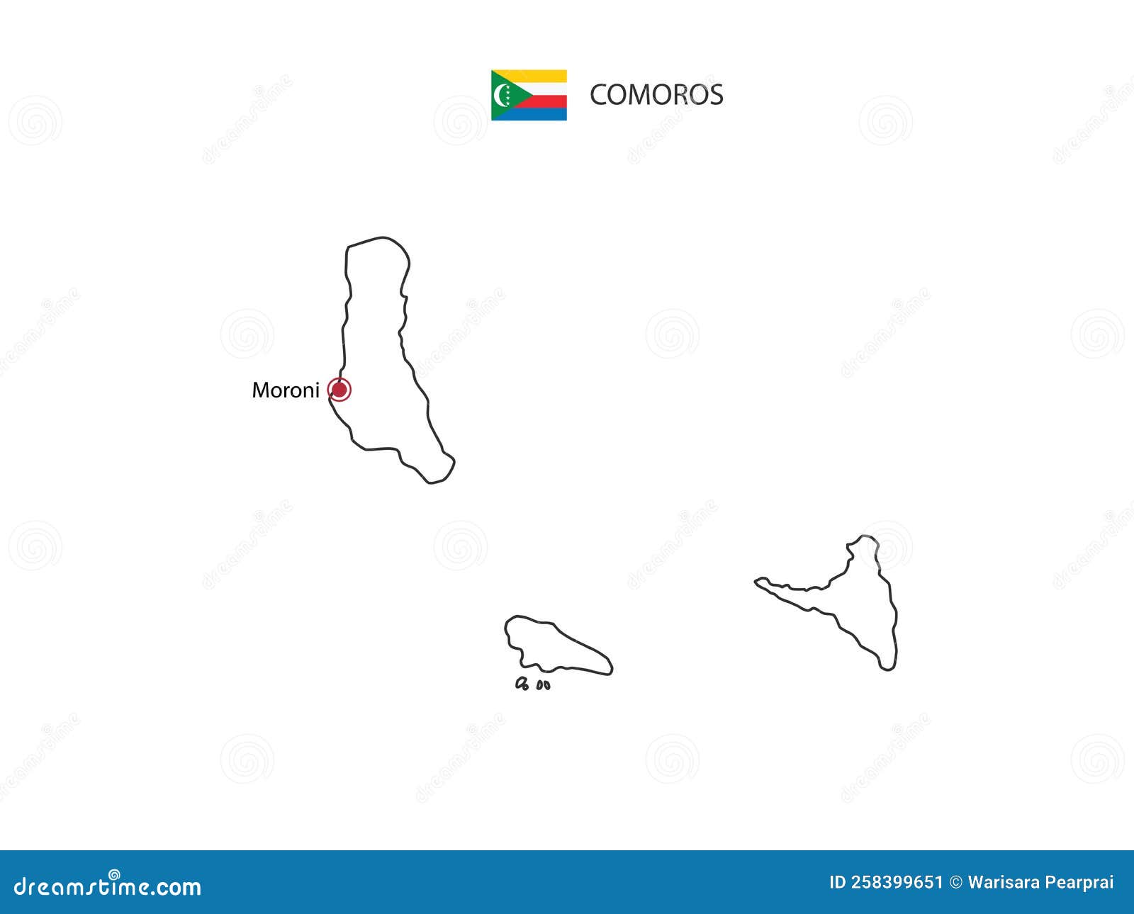 Moroni City Union Of The Comoros, Grande Comore Island Map Vector ...