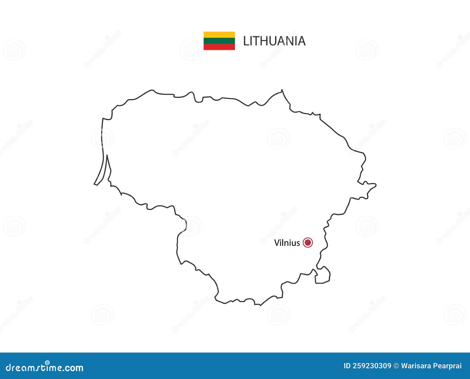 Hand Draw Thin Black Line Vector of Lithuania Map with Capital City ... Hand Draw Thin Black Line Vector of Lithuania Map with Capital City ...