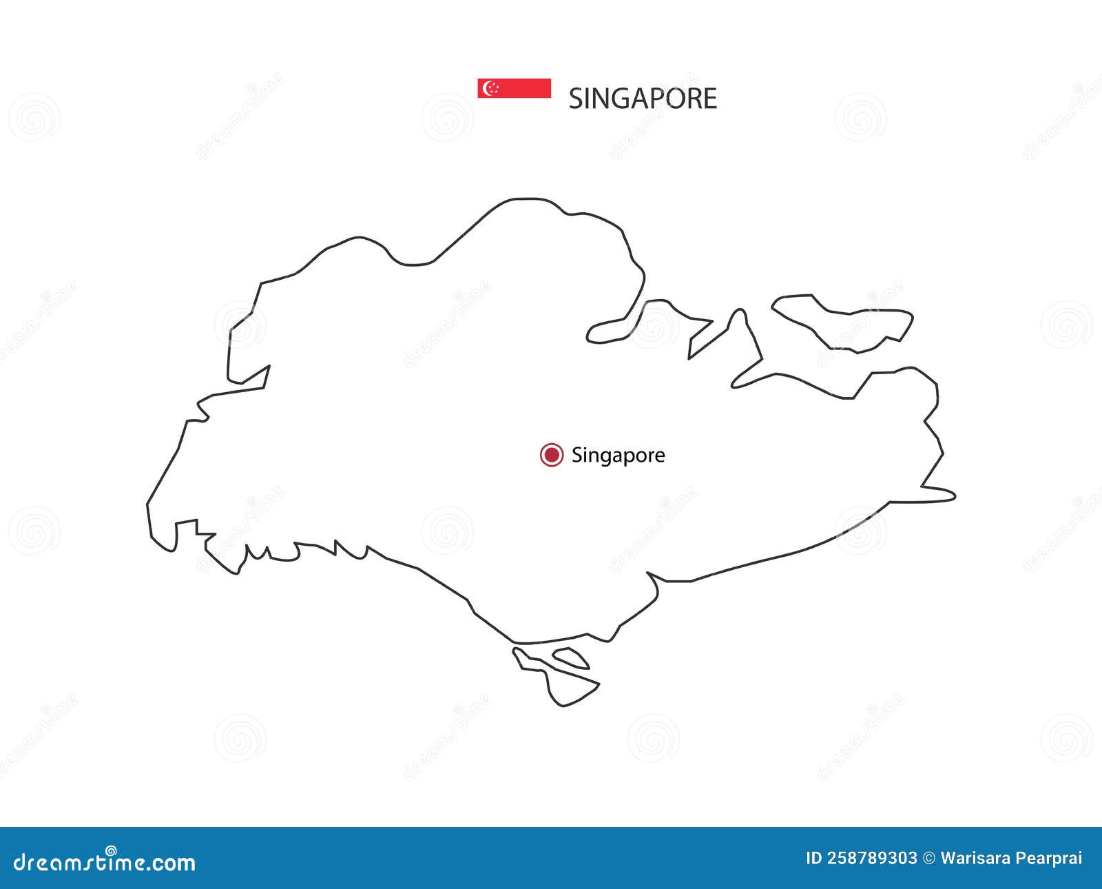 Hand Draw Thin Black Line Vector of Singapore Map with Capital City ...