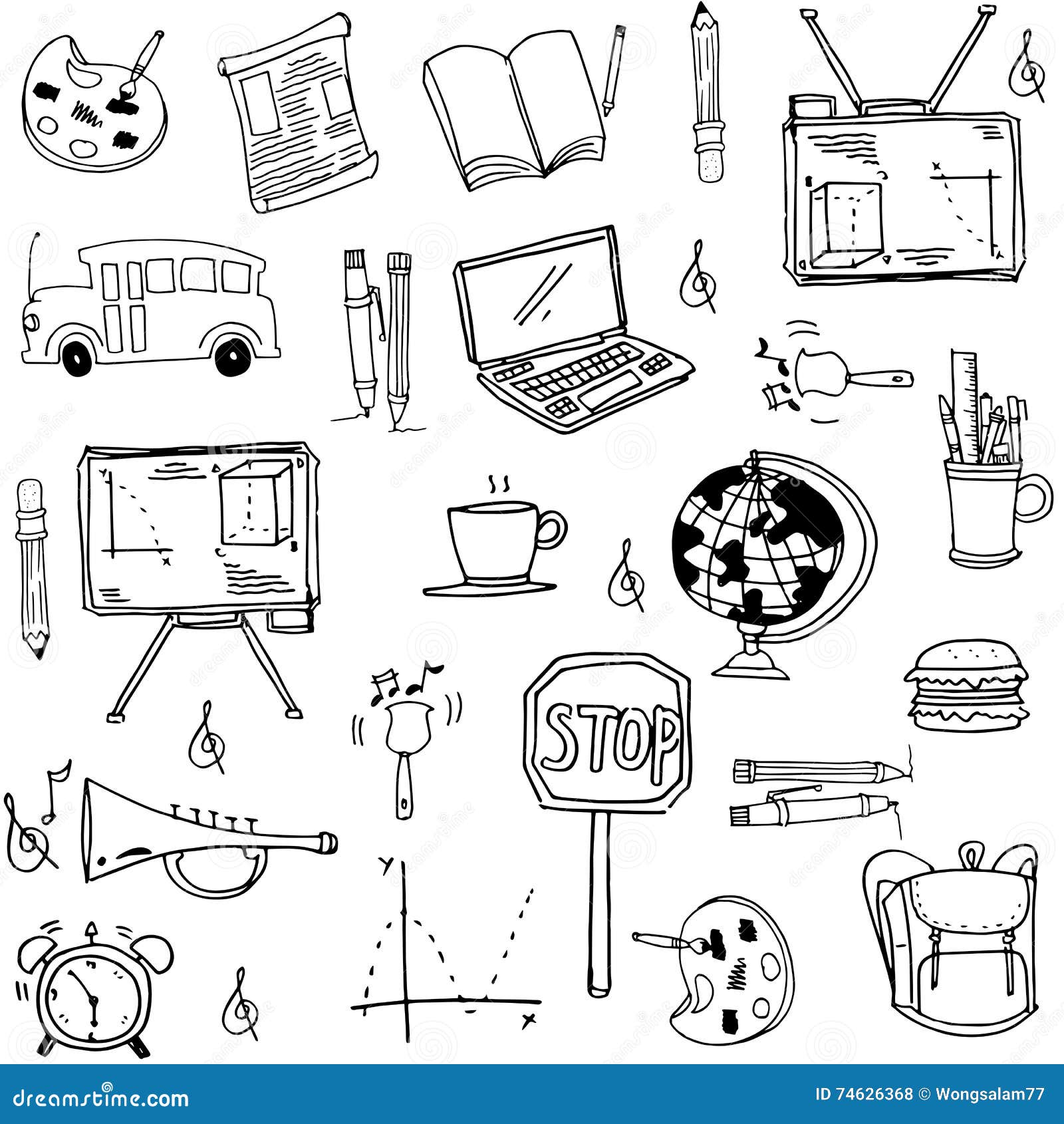 Hand Draw Tools School Doodles Stock Vector - Illustration of ball ...