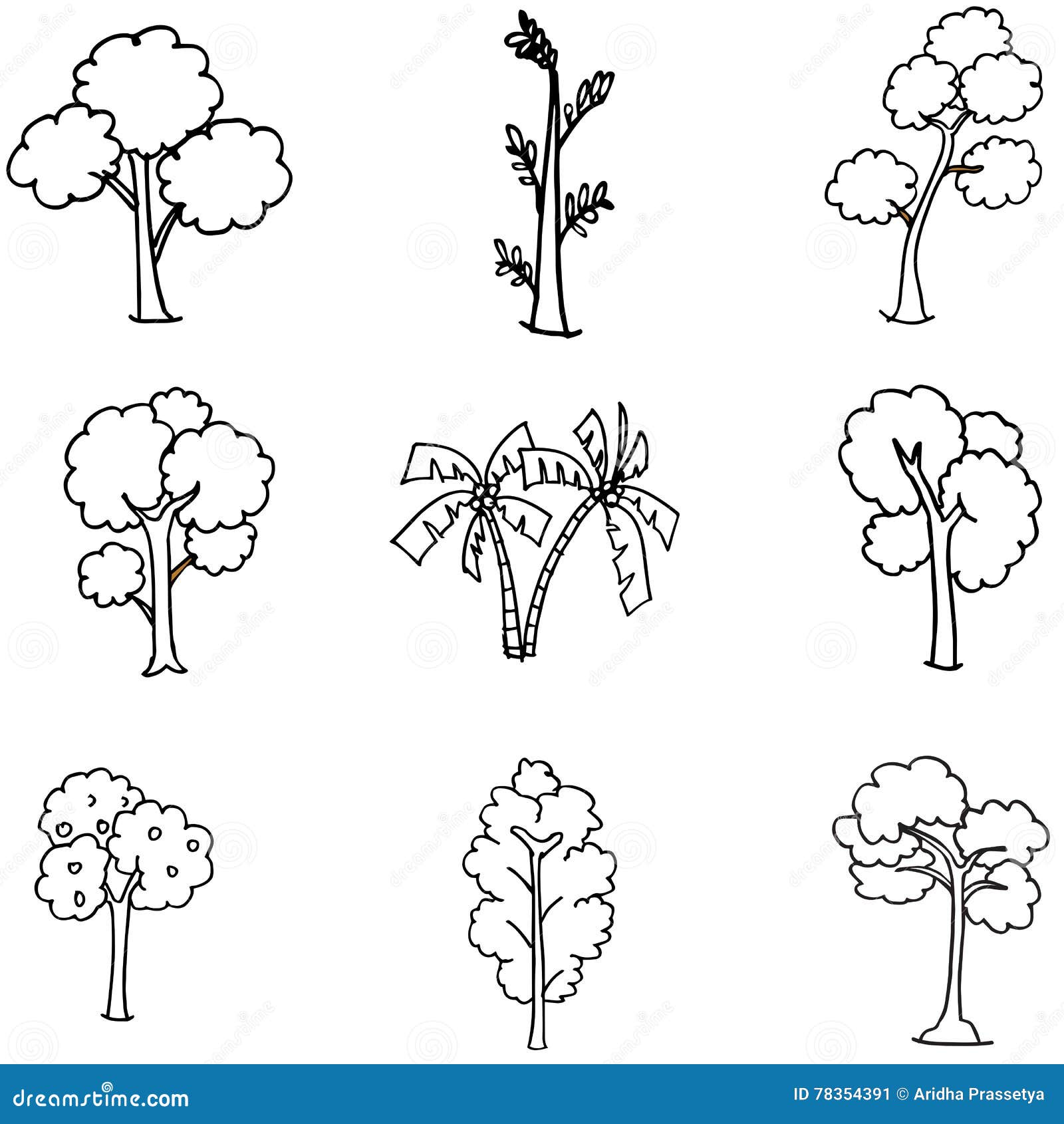 Hand Draw Tree Set Different Doodle Stock Vector - Illustration of ...