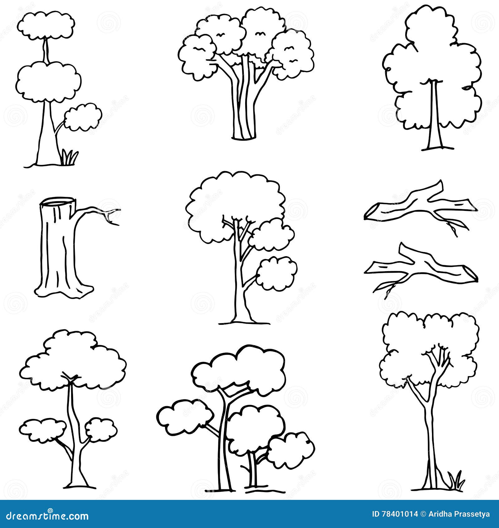 Hand Draw Tree Set on Doodle Stock Vector - Illustration of element ...