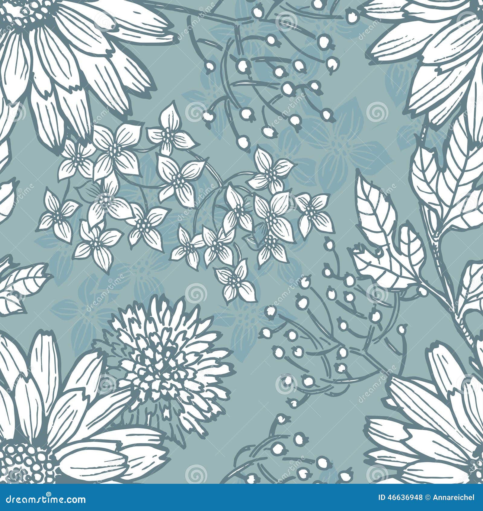 Hand Draw Vintage Botanical Seamless Pattern Stock Vector ...