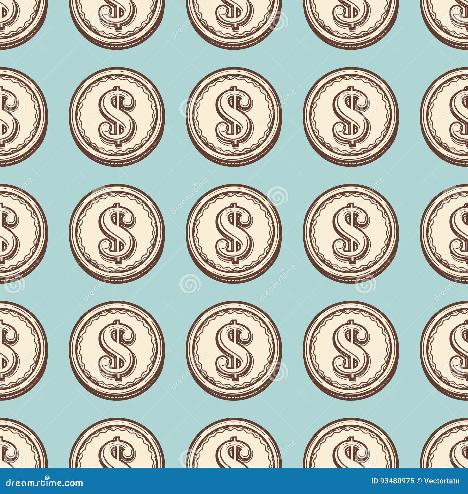 Hand Draw Vintage Coin Seamless Pattern Stock Vector - Illustration of ...
