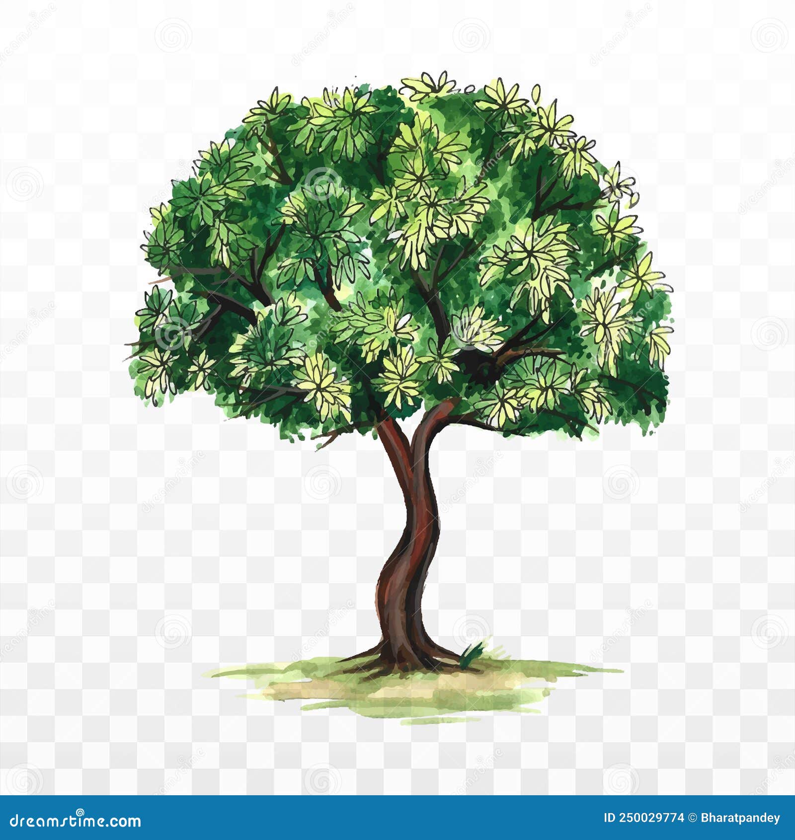 Hand Draw Watercolor Green Forest Tree Background Stock Illustration ...