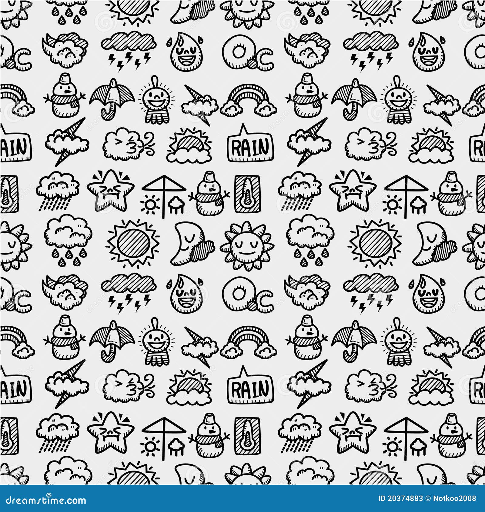 Hand Draw Weather Seamless Pattern Stock Vector - Illustration of cute ...