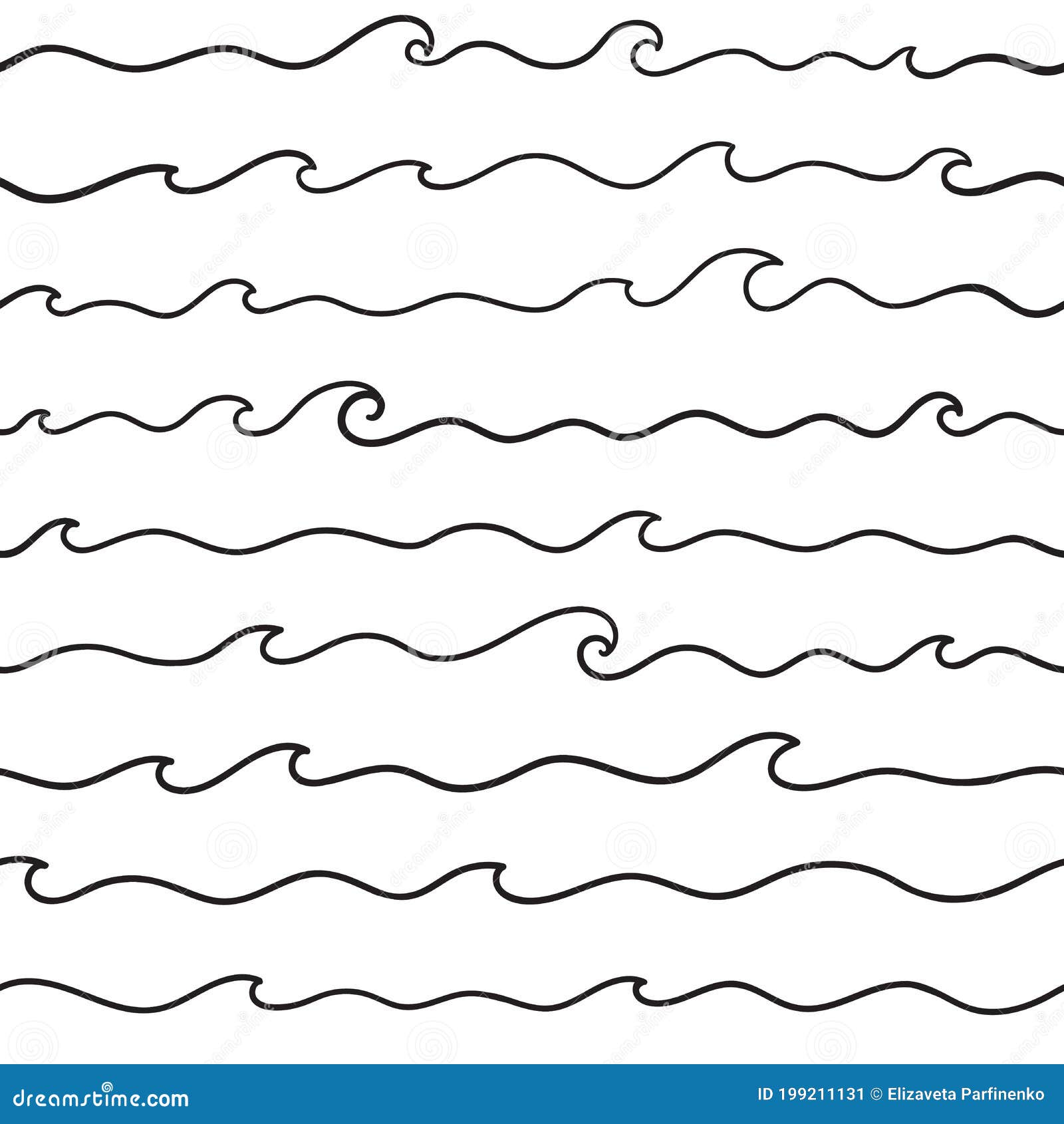 Hand Drawing Abstract Texture. Seamless Pattern with Waves of the Sea ...