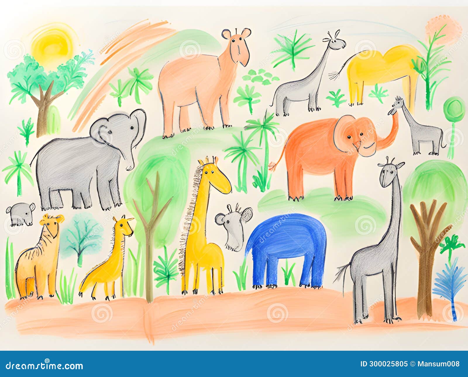 Hand Drawing of African Animals Stock Illustration - Illustration of ...