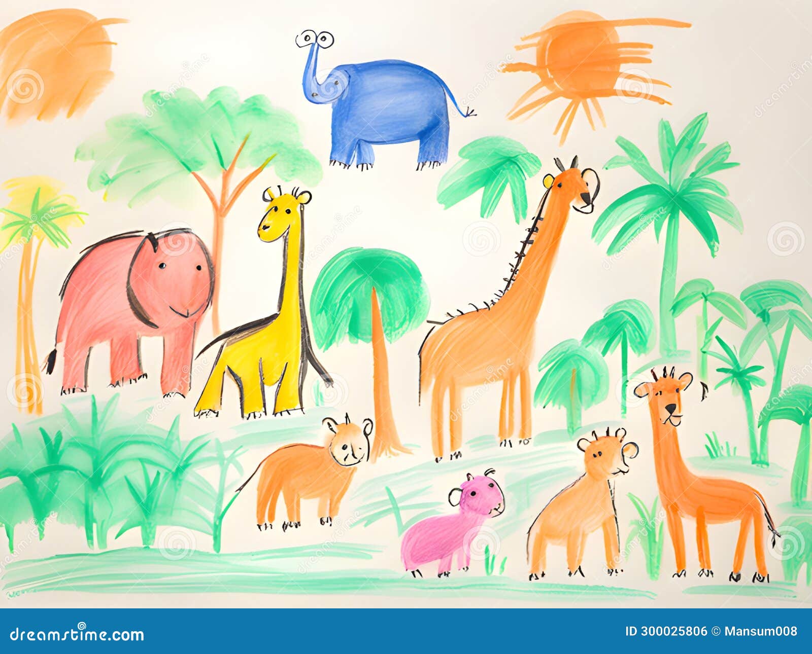 Hand Drawing of African Animals Stock Illustration - Illustration of ...