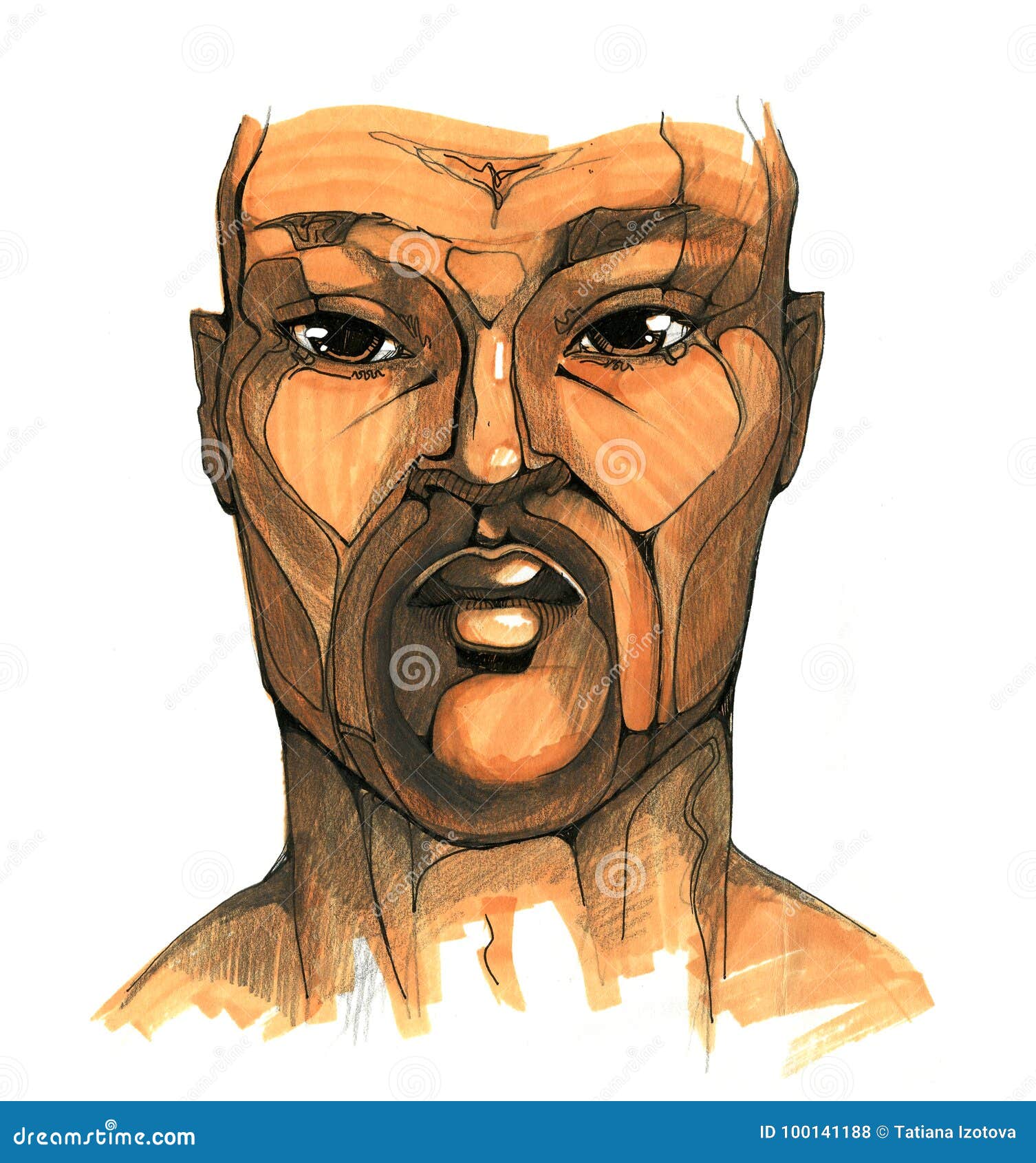 Hand Drawing African Man Portrait on White. Stock Illustration ...