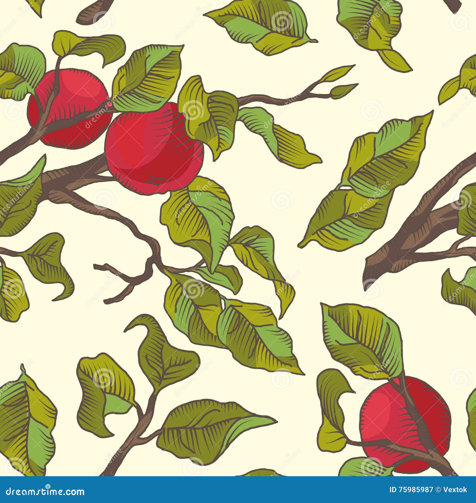 Hand Drawing an Apple Branch. Vector Seamless Pattern Stock Vector ...