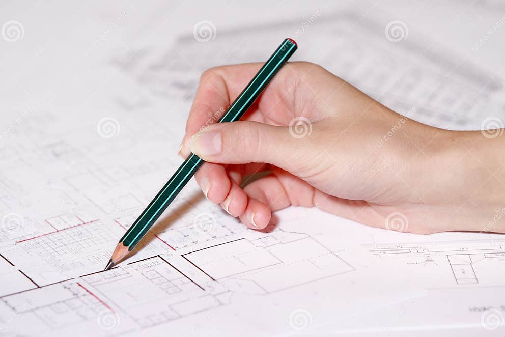 Hand Drawing Architectural Plan with Pencil Stock Image - Image of ...