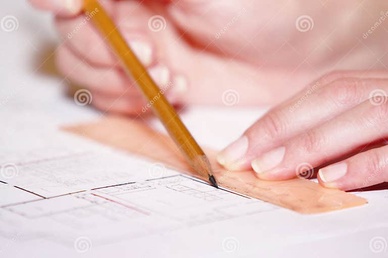 Hand Drawing Architectural Plan with Pencil Stock Photo - Image of cast ...