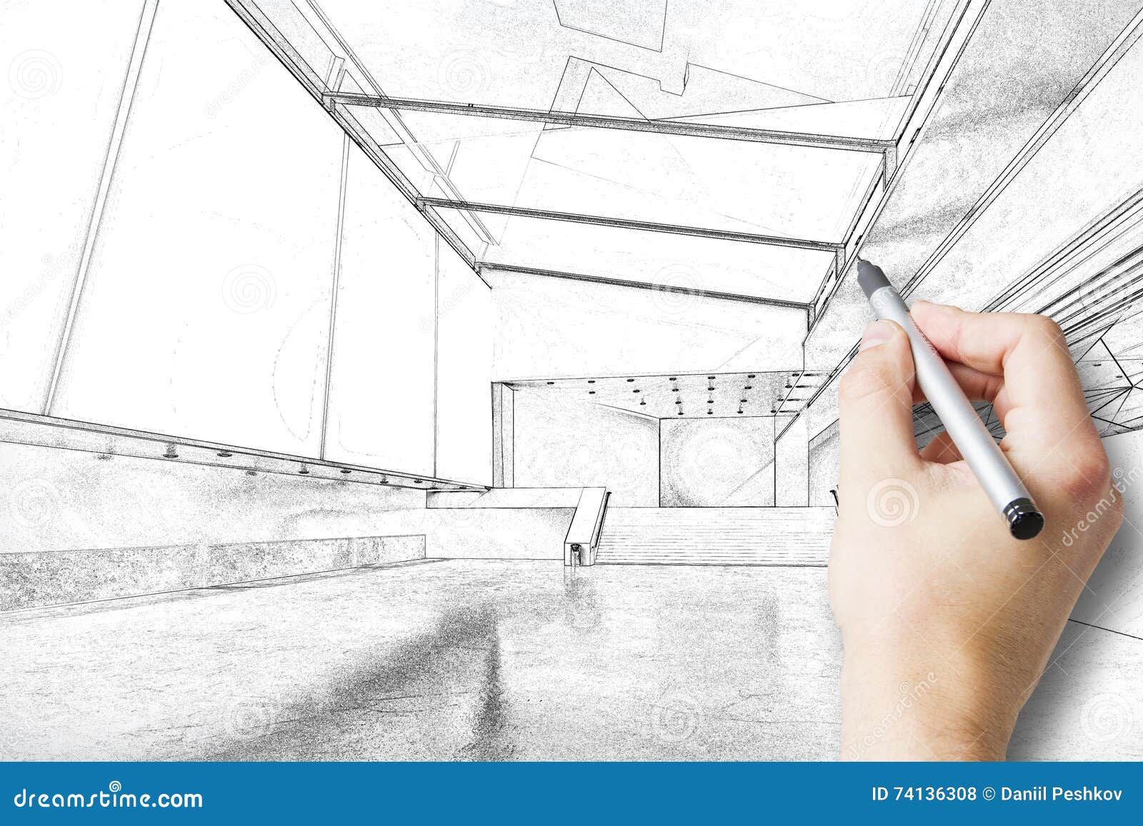 Hand Drawing Architectural Sketch Stock Photo - Image of designer ...