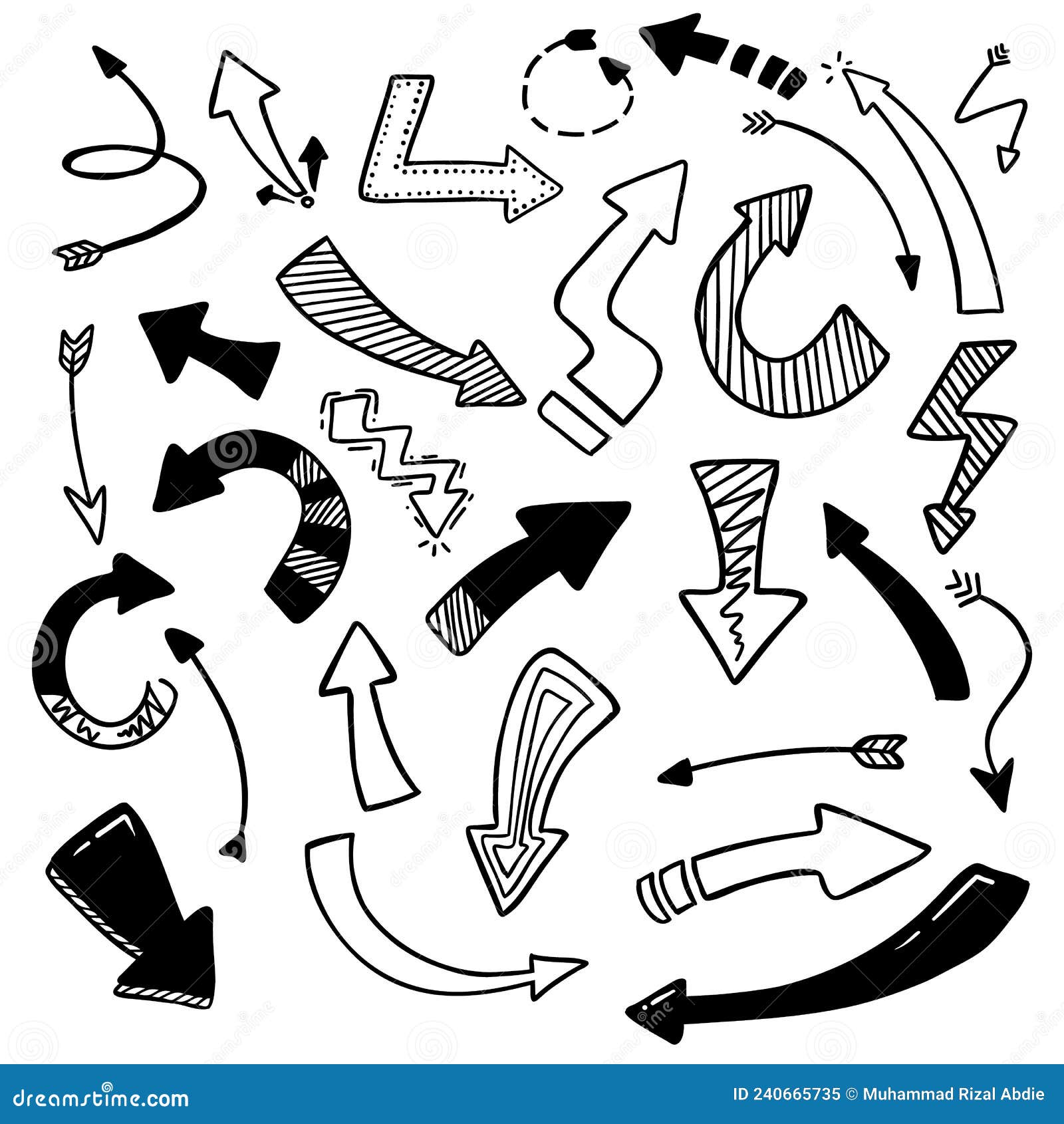 Hand Drawing Arrow Doodle Vector Set Collection. Vector Abstract Arrow ...