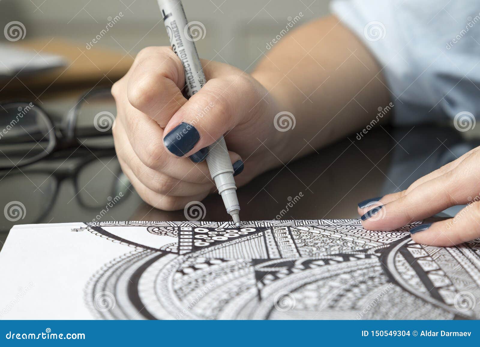 A Hand Drawing Back and White Doodles, Close Up Editorial Stock Image ...