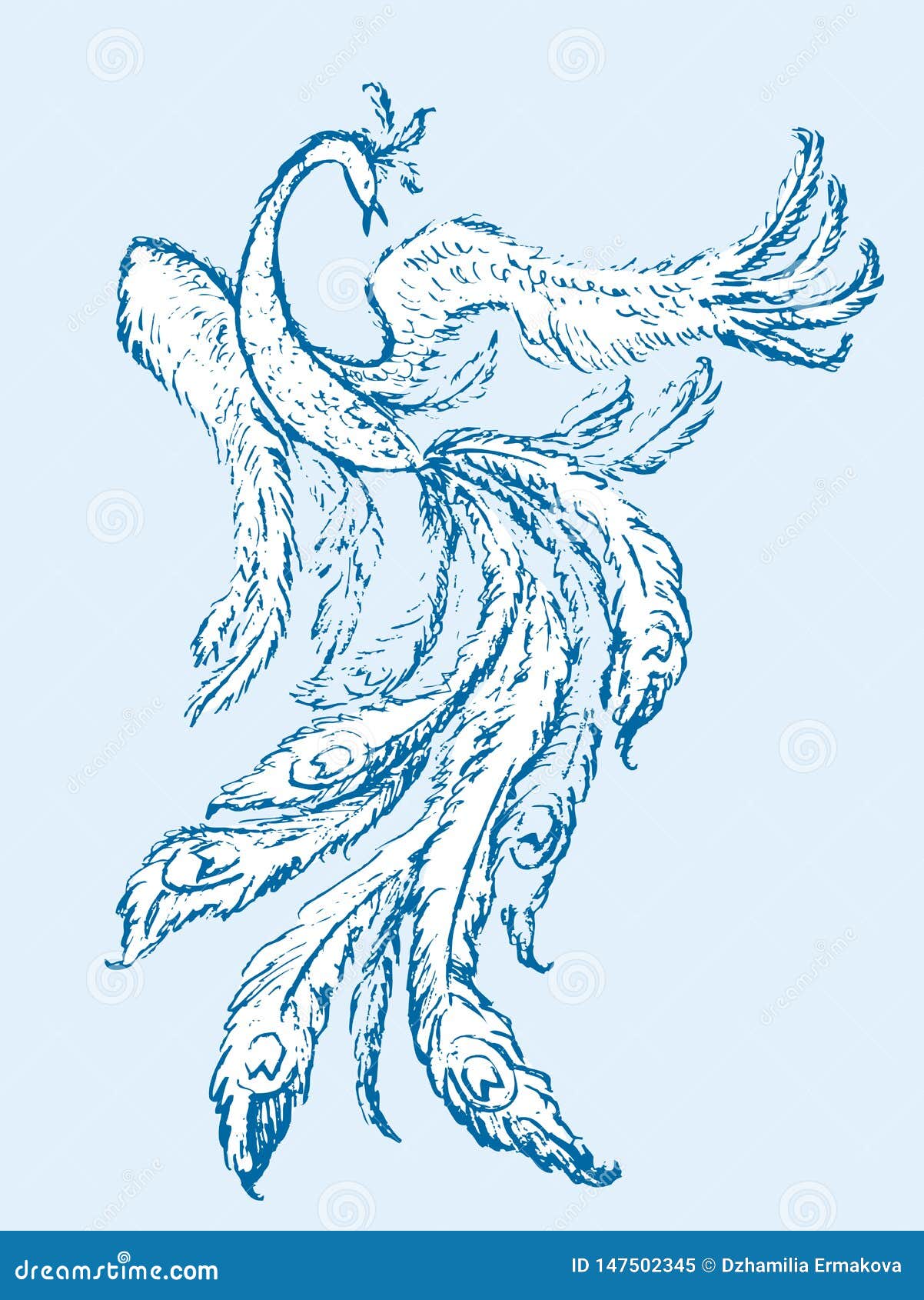 Hand Drawing of a Blue Fabulous Bird Stock Vector - Illustration of ...