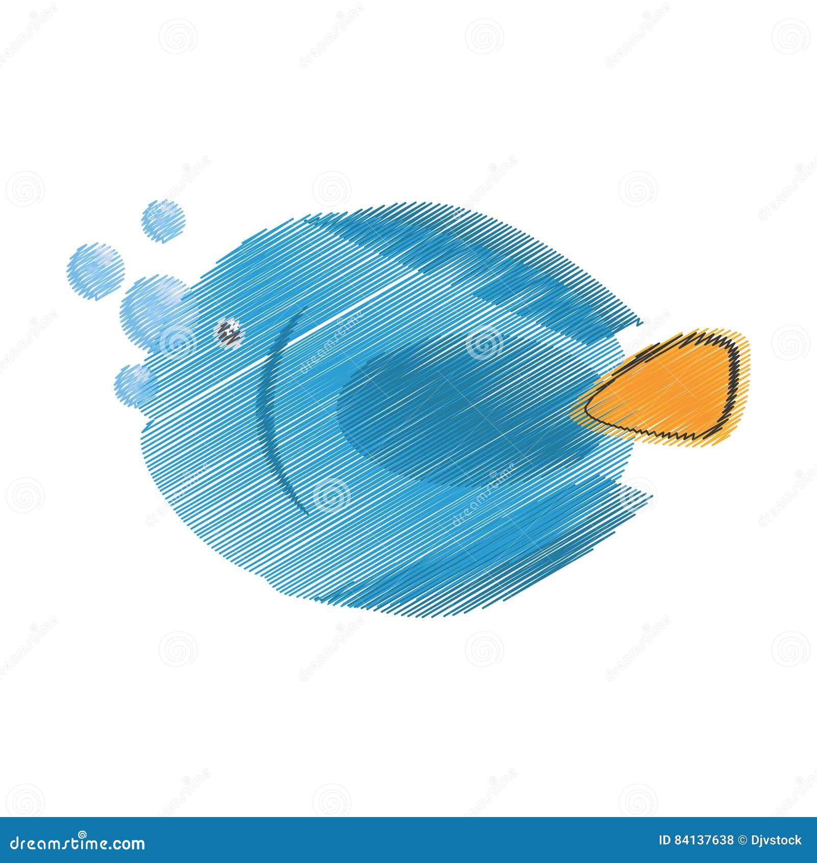 Hand Drawing Blue Fish Life Exotic Bubbles Stock Illustration ...