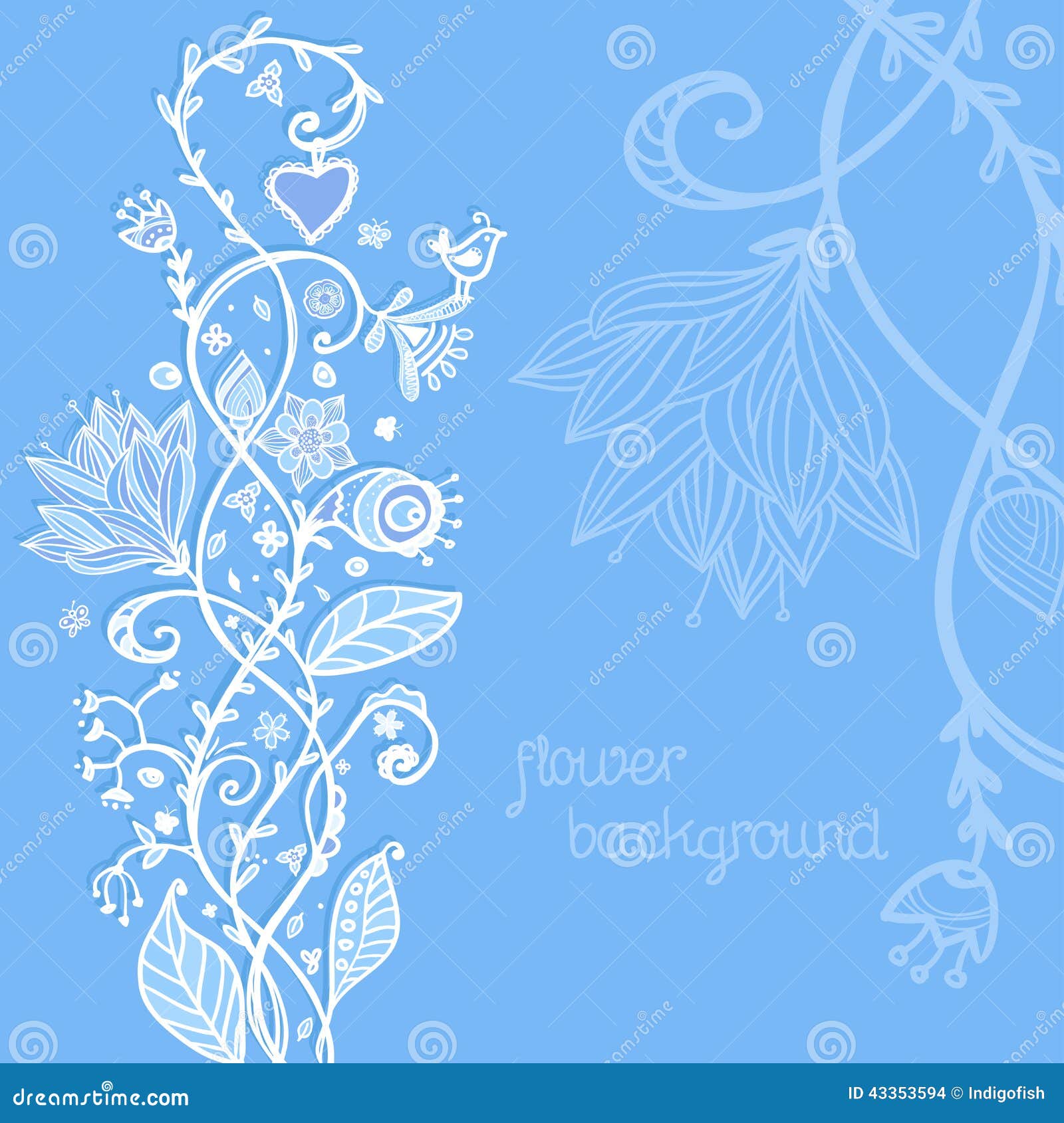Hand Drawing Blue Floral Background Stock Vector - Illustration of love ...