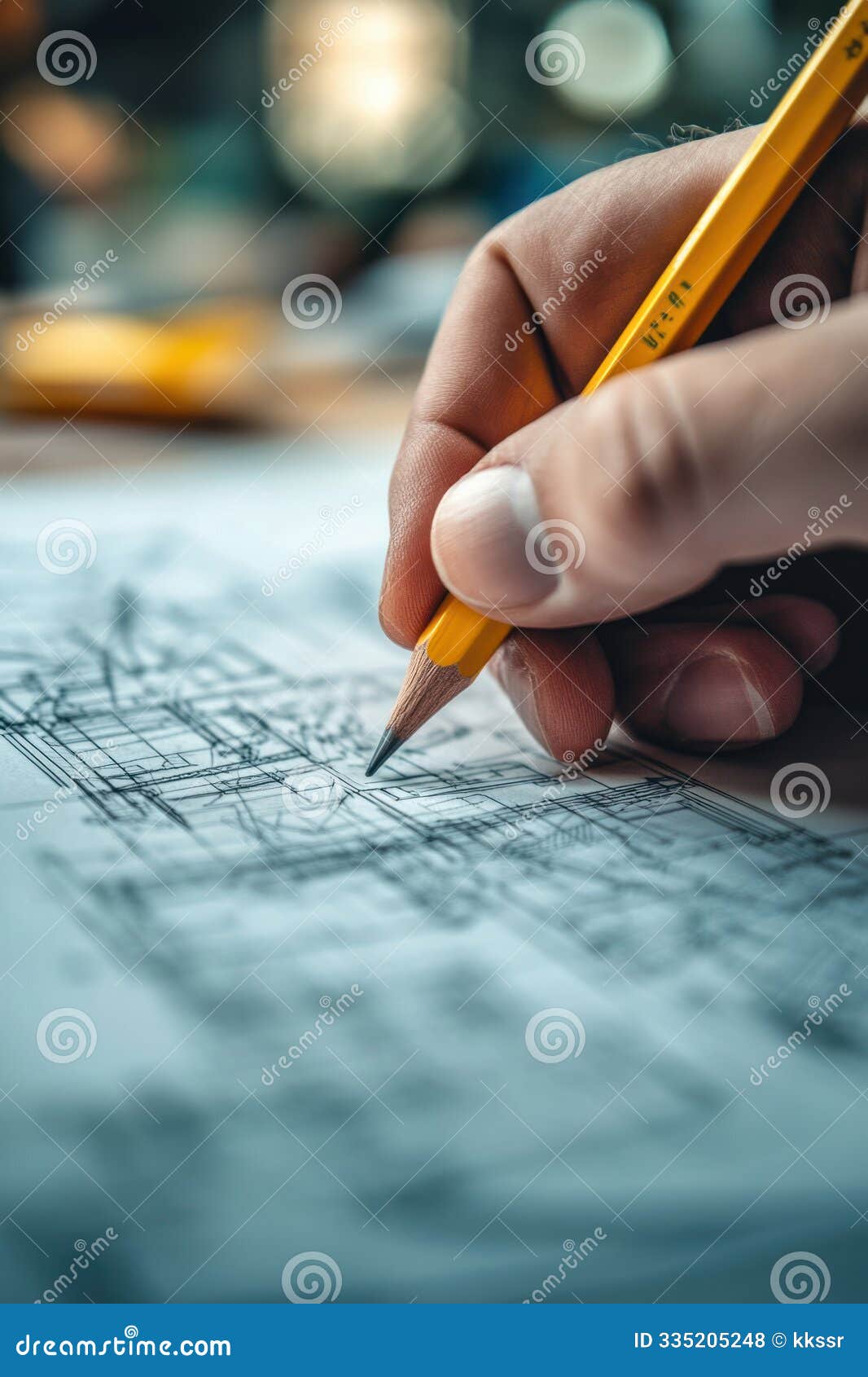 Hand Drawing Blueprints, a Close-up Image of a Hand Sketching Designs ...