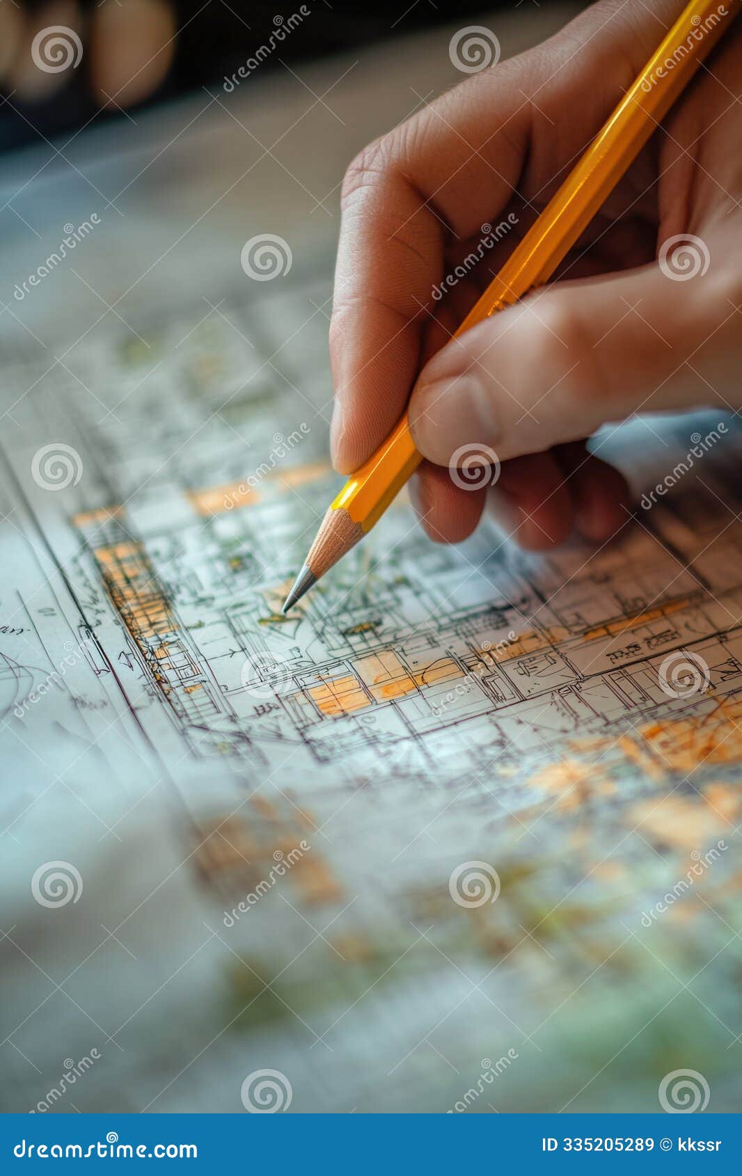 Hand Drawing Blueprints, a Close-up Image of a Hand Sketching Designs ...