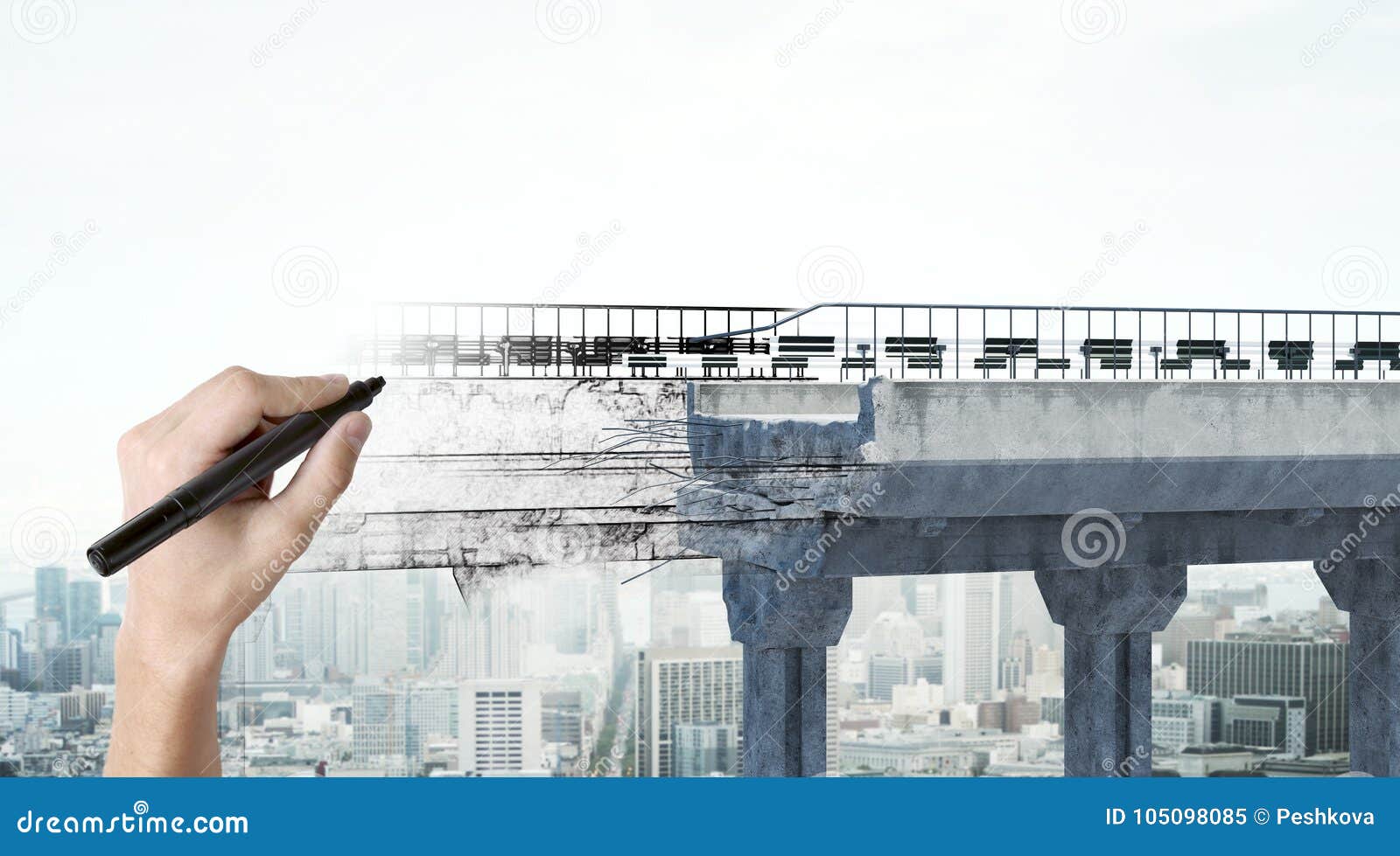 Hand drawing bridge stock illustration. Illustration of concrete ...