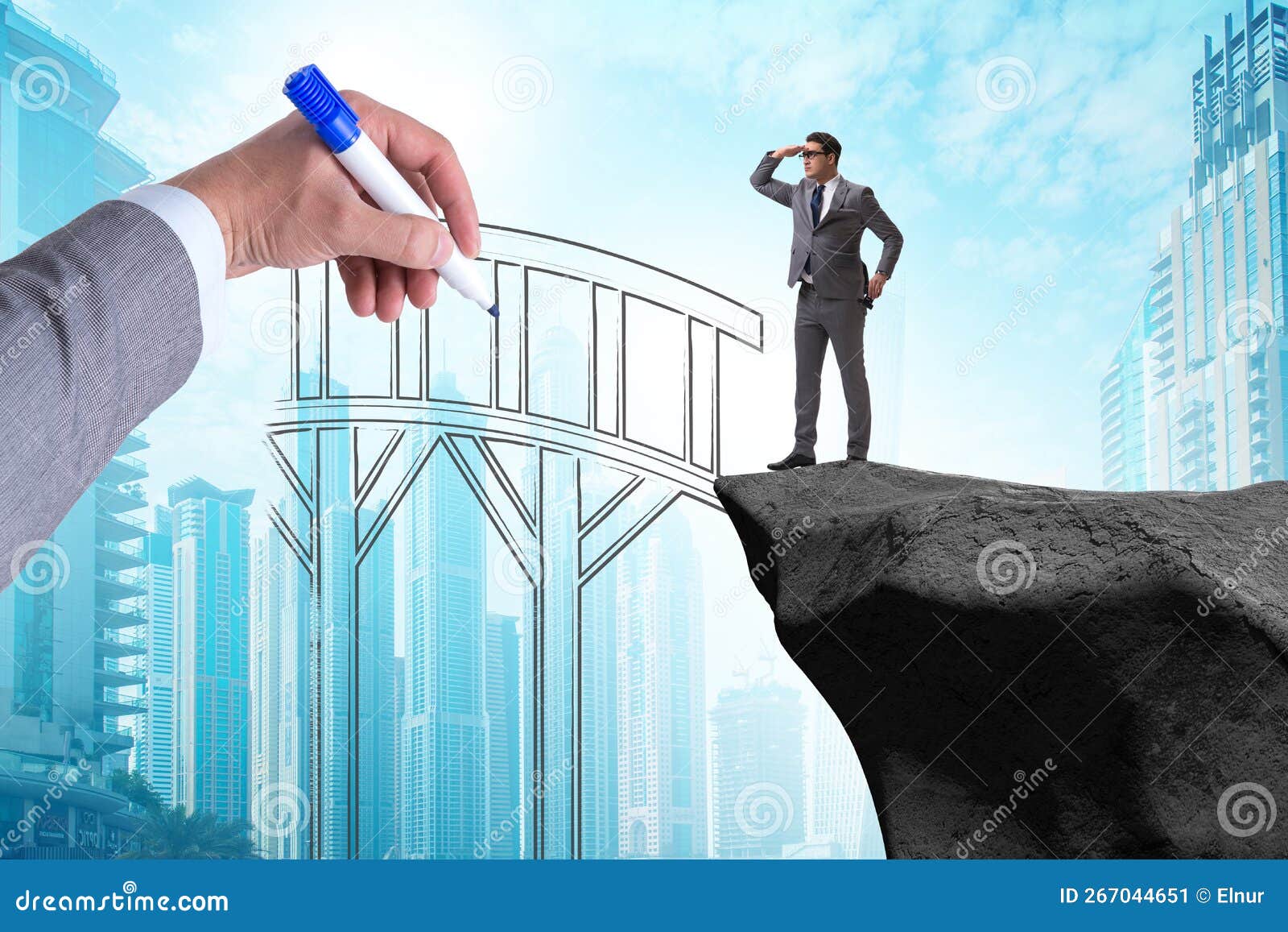 Hand Drawing Bridge in Business Concept Stock Image - Image of obstacle ...