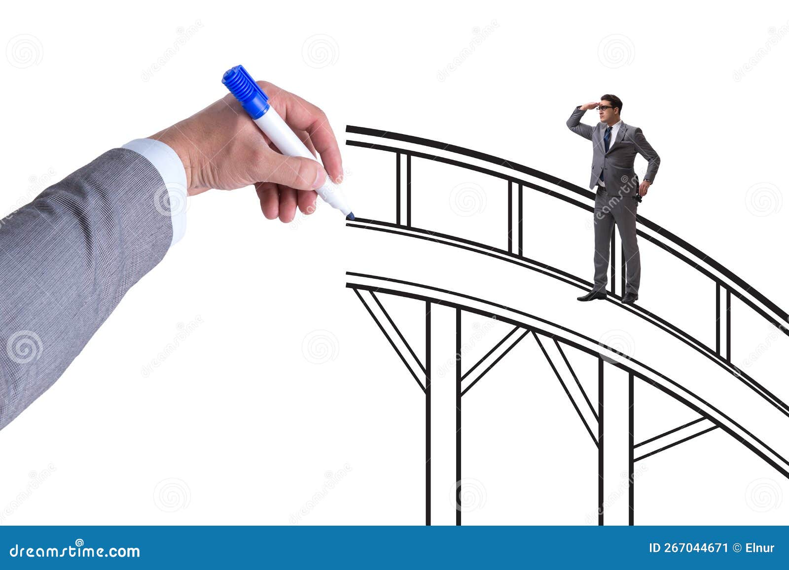 Hand Drawing Bridge in Business Concept Stock Image - Image of ambition ...