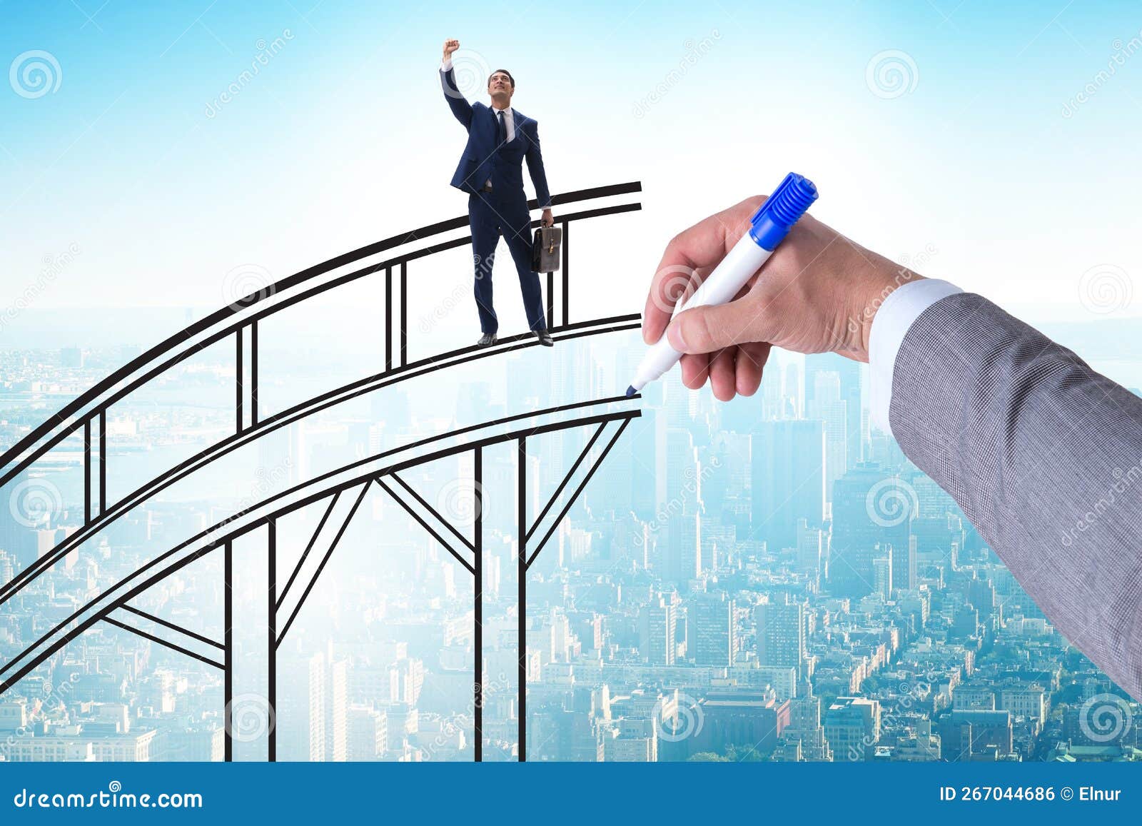 Hand Drawing Bridge in Business Concept Stock Photo - Image of ...