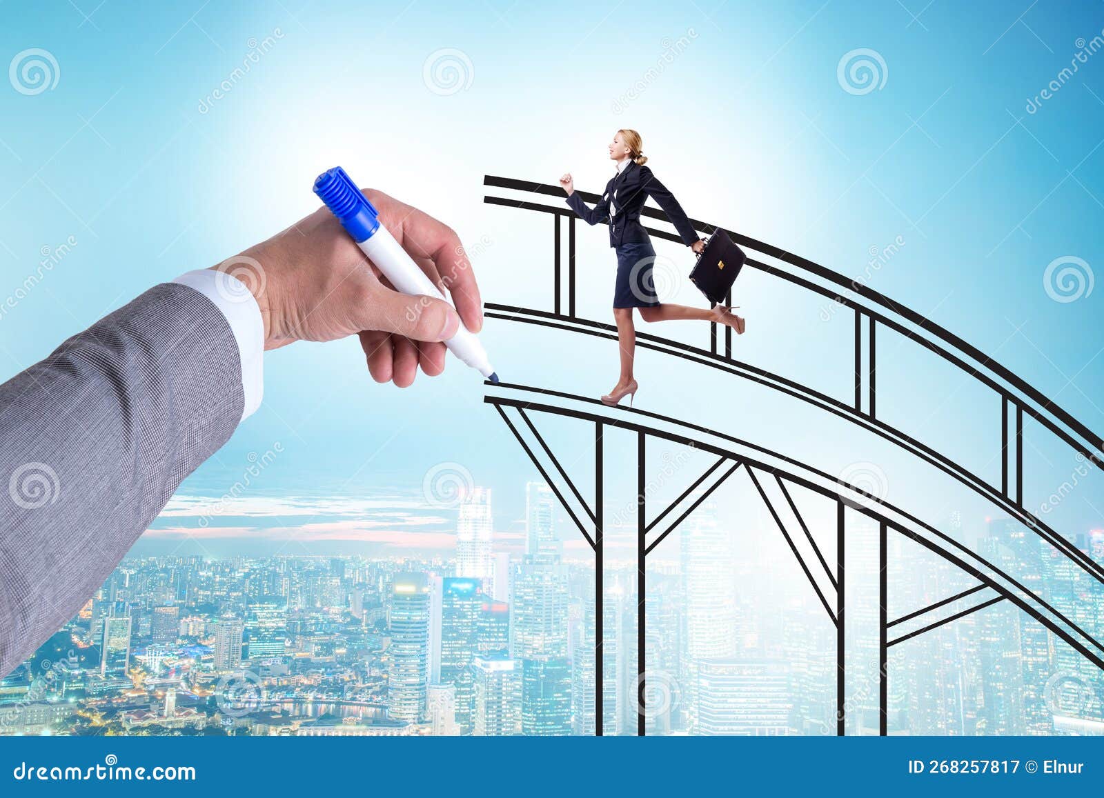 Hand Drawing Bridge in Business Concept Stock Image - Image of bridge ...