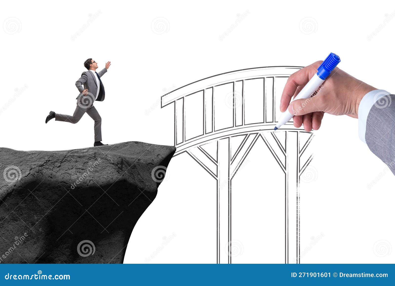 Hand Drawing Bridge in Business Concept Stock Image - Image of business ...