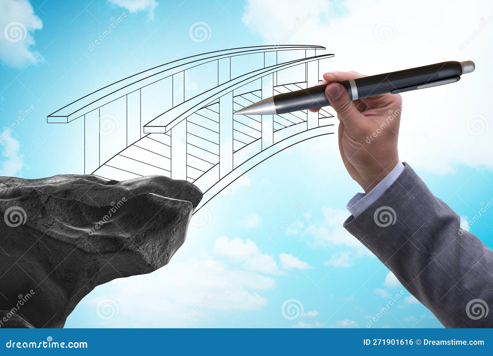 Hand Drawing Bridge in Business Concept Stock Photo - Image of goal ...