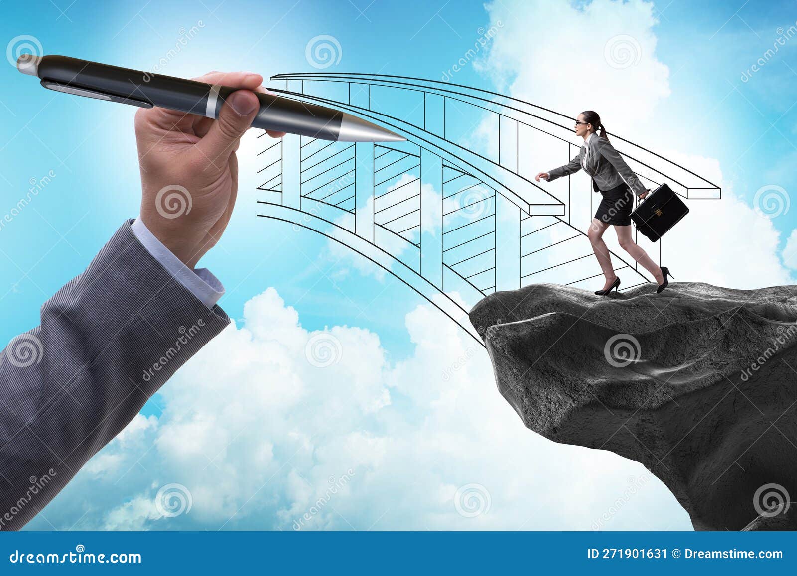 Hand Drawing Bridge in Business Concept Stock Image - Image of ...