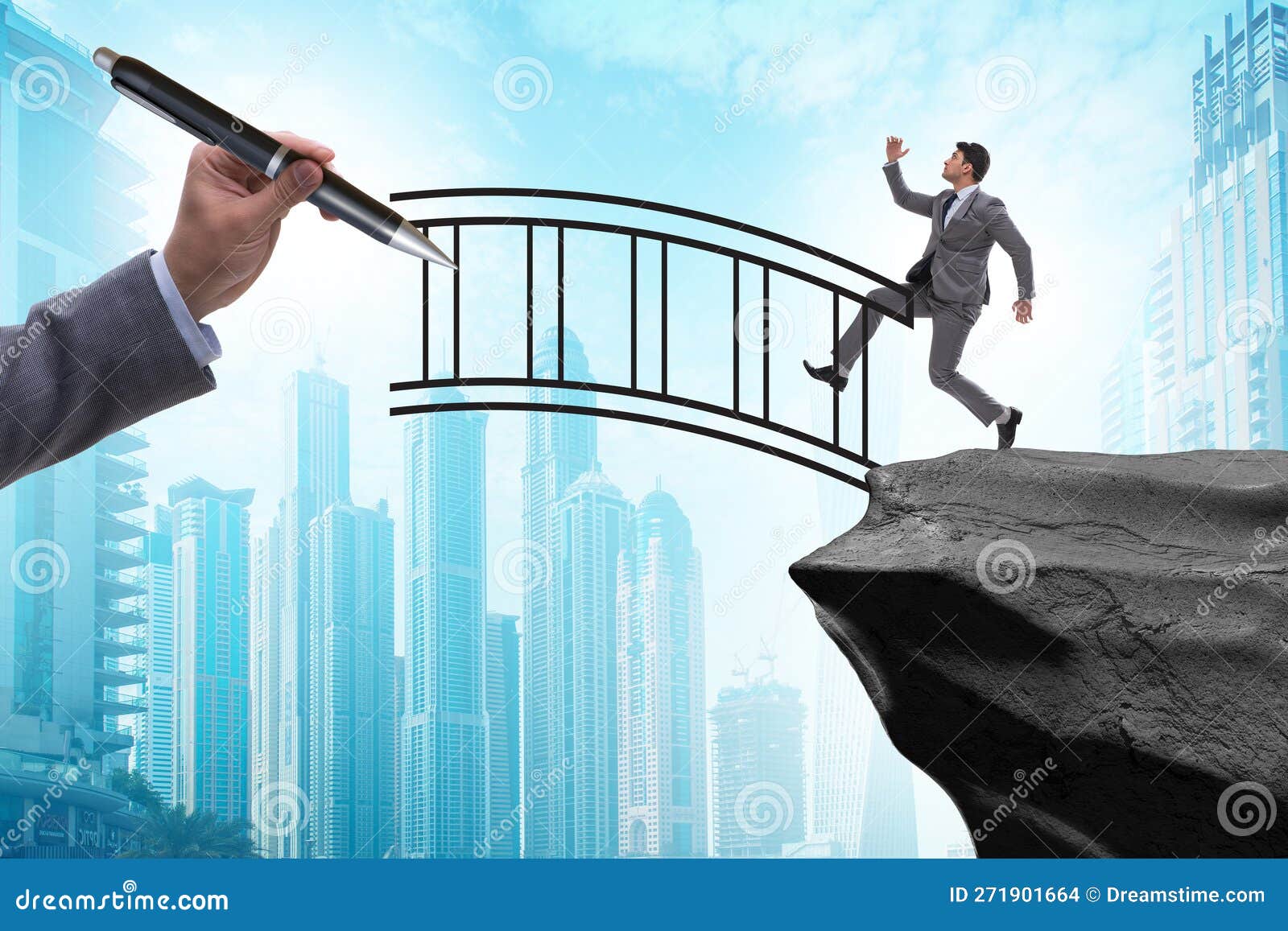 Hand Drawing Bridge in Business Concept Stock Photo - Image of hand ...